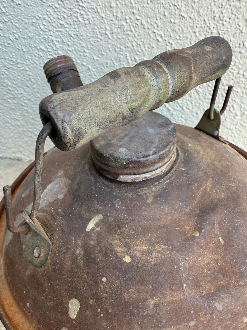 Vintage Galvanized Gas Can Man Cave Garage Decor Wooden Handle Rustic ...