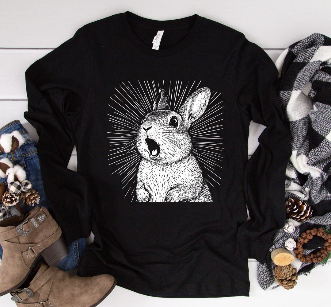 Rabbit, Rabbit Shirt, Long Sleeve Rabbit Shirt, Black Rabbit Shirt ...