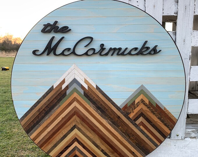 Wall Art, Personalized, Mountain Wall Art, Wood Mountain Scene, Name ...