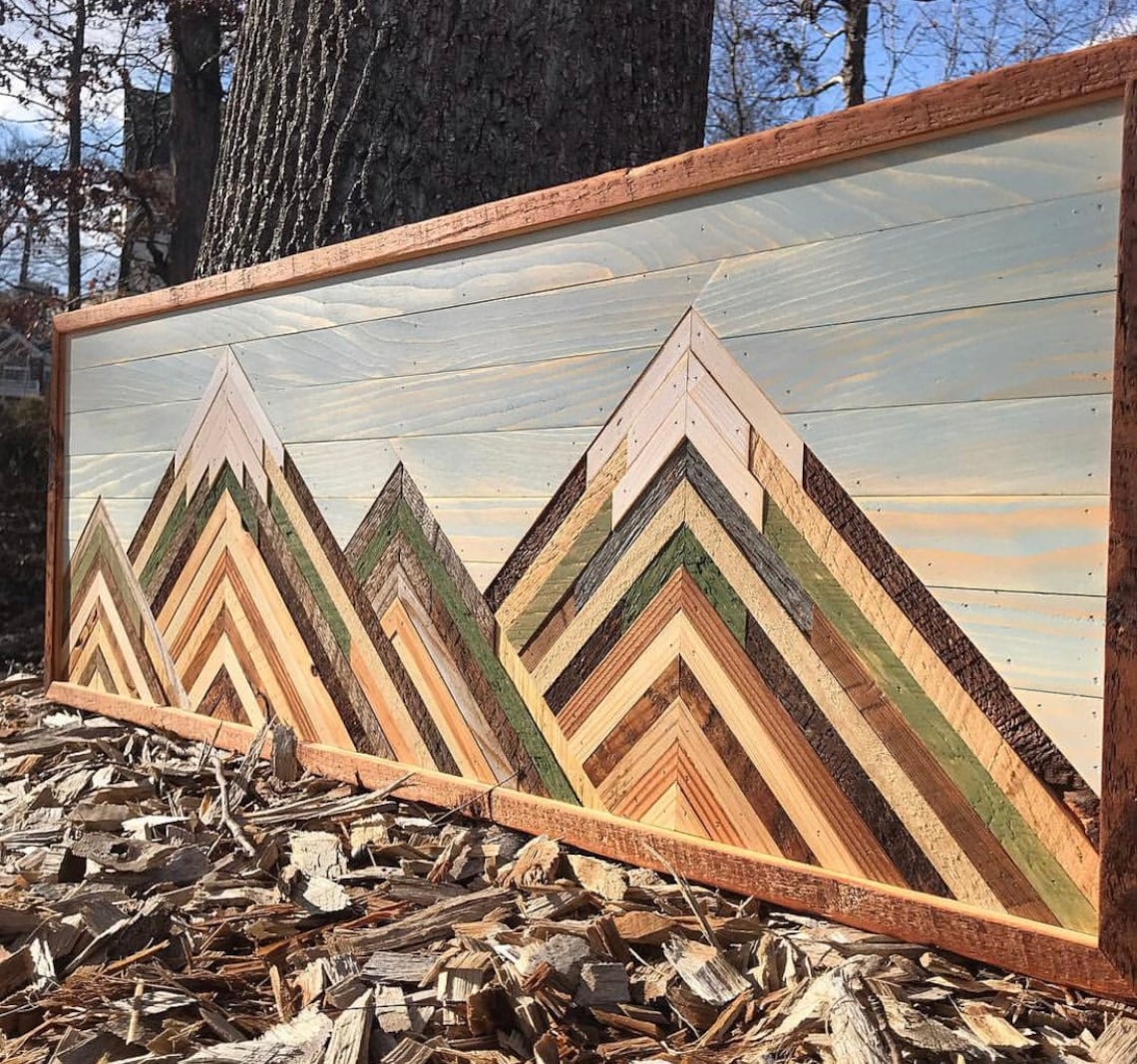 Wood Mountain Scene Reclaimed Wood Art Mountain Picture | Etsy