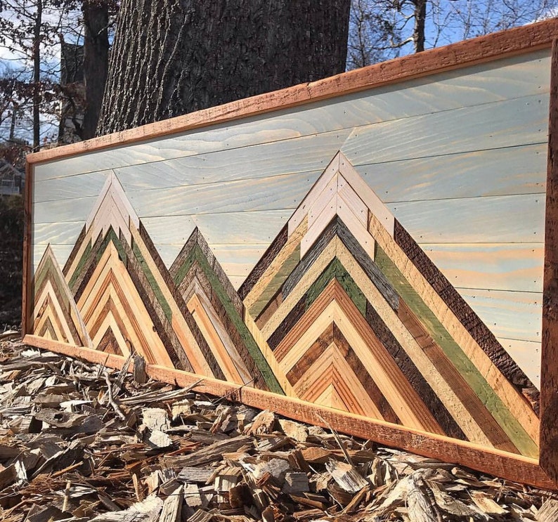 Wood Mountain Scene Reclaimed Wood Art Mountain Picture | Etsy