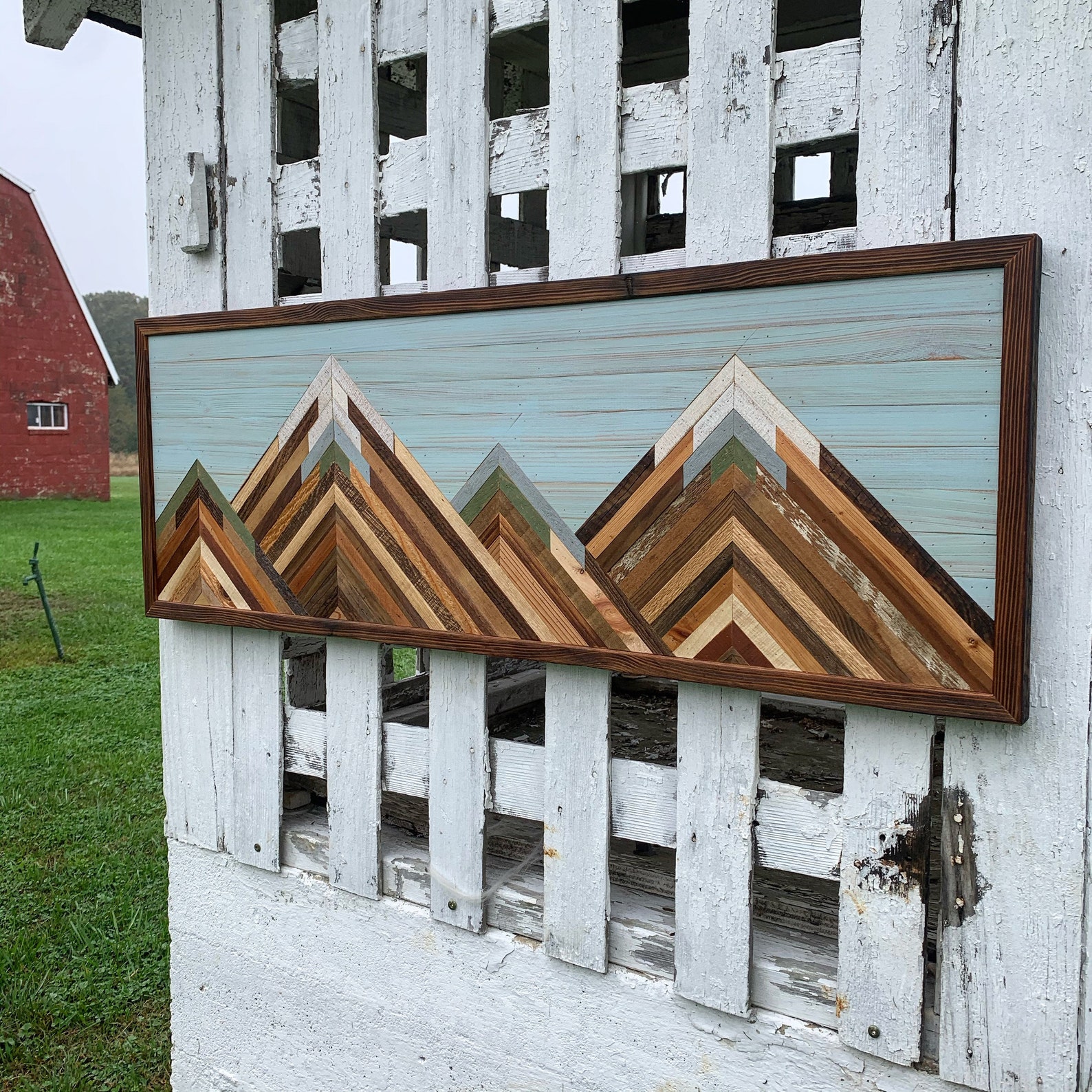 Wood Mountain Scene Reclaimed Wood Art Mountain Picture | Etsy
