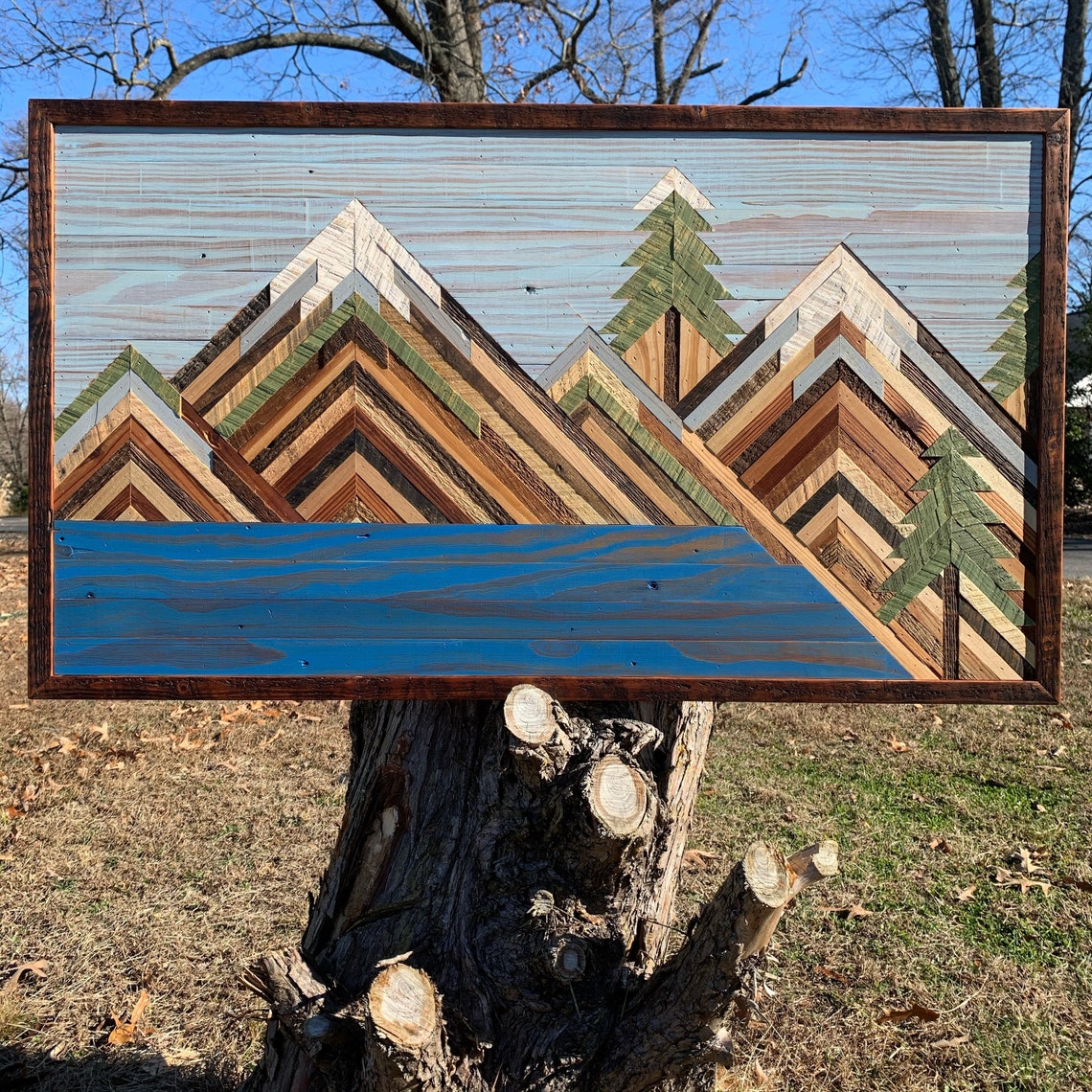 Mountain Wood Scene Mountain Scene Wood Mountain Art | Etsy