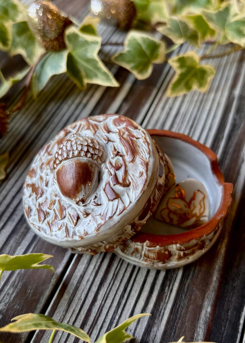 Handmade Red Stoneware Acorn Trinket Box: Forest Decor - Etsy