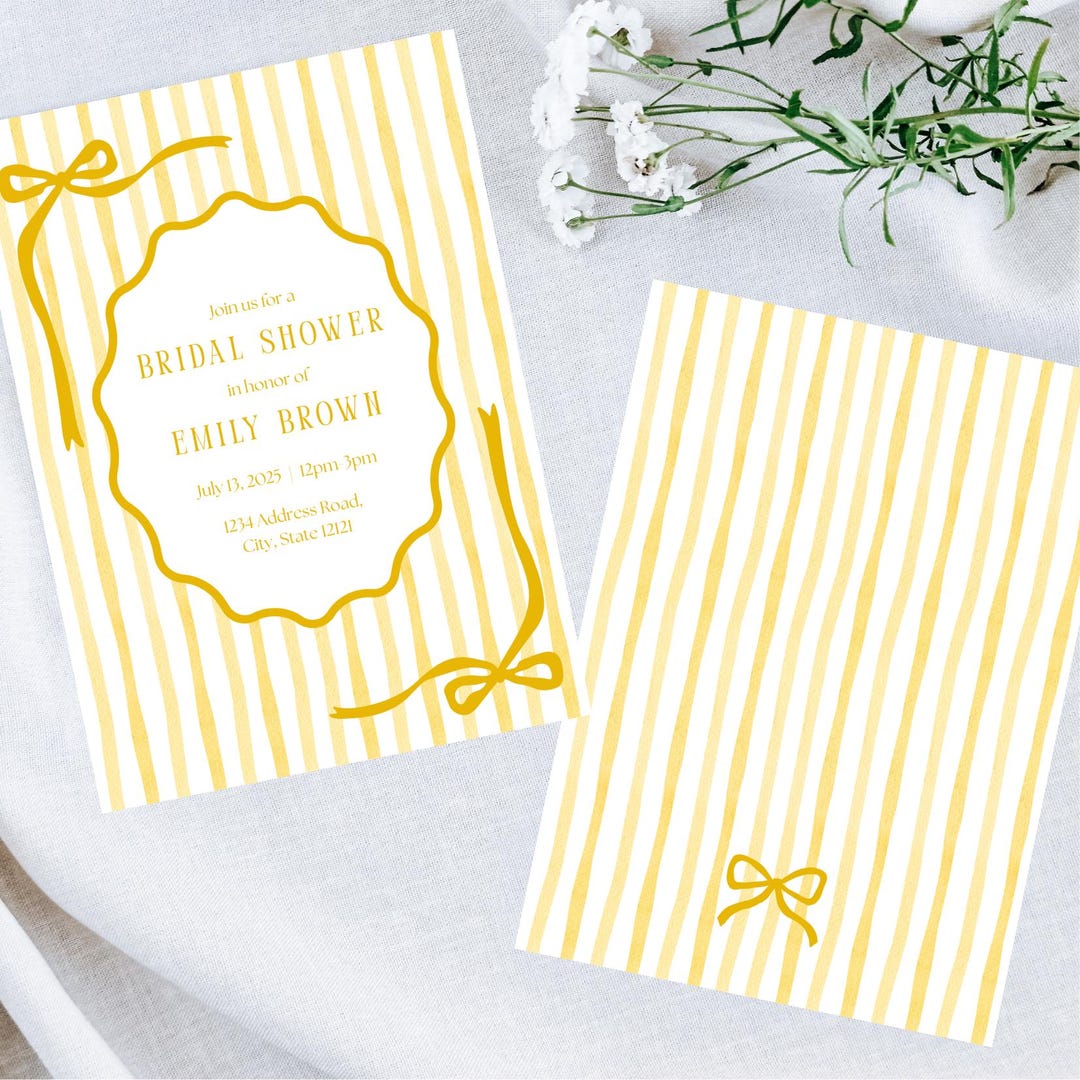 Yellow Striped Bridal Shower Invitation | Printable Digital Invite ...