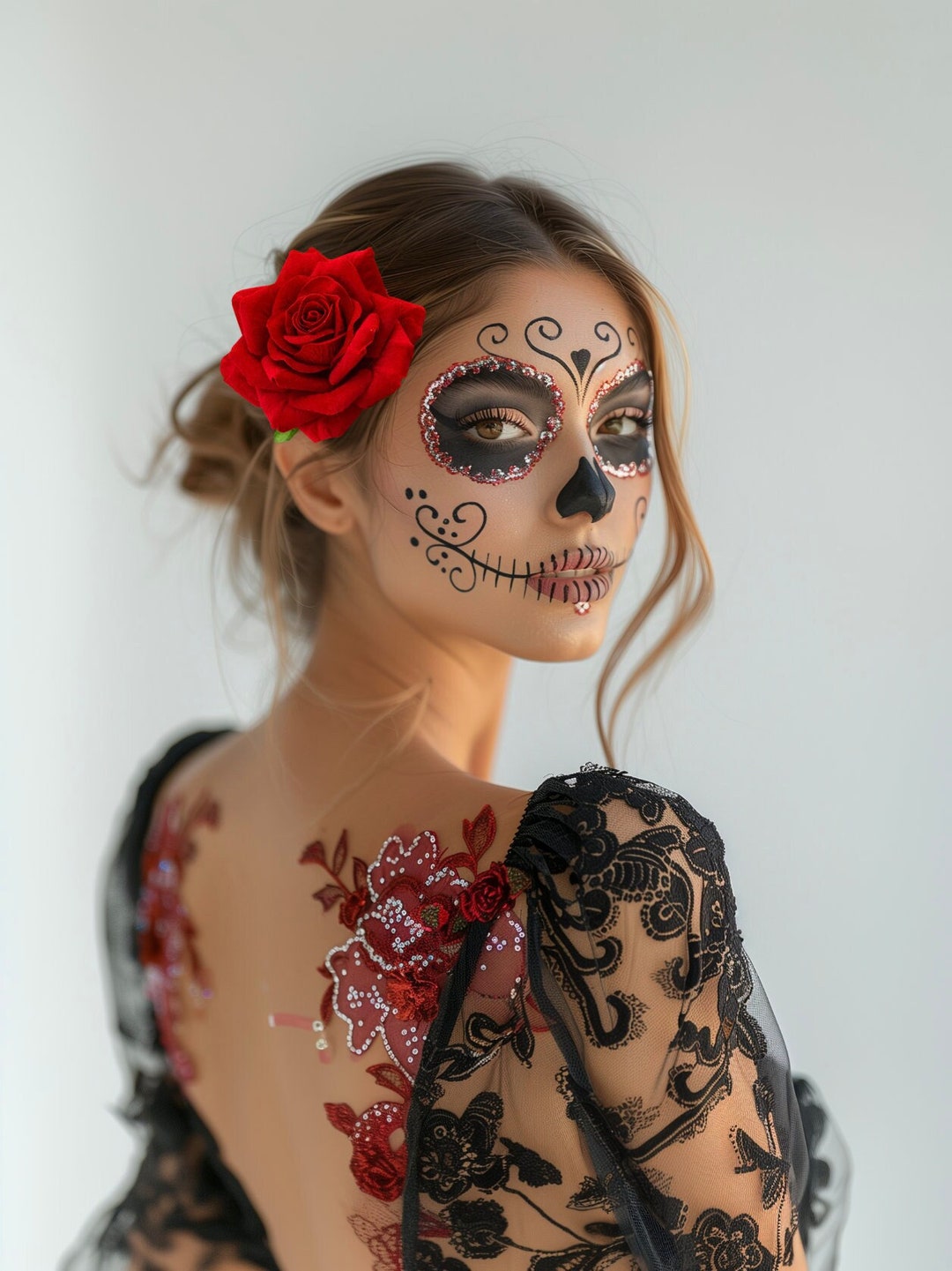 Red Rose Clip, Catrina Headpiece,day of the Dead Headpiece, Dia De Los ...