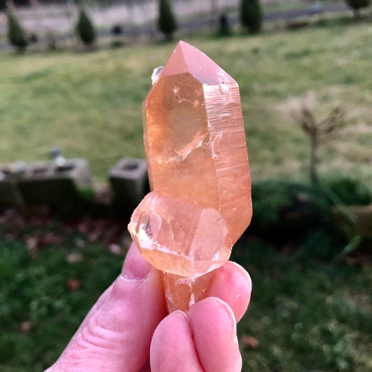 Tangerine or Tangerose Quartz Crystal with double terminated Twin Crystal