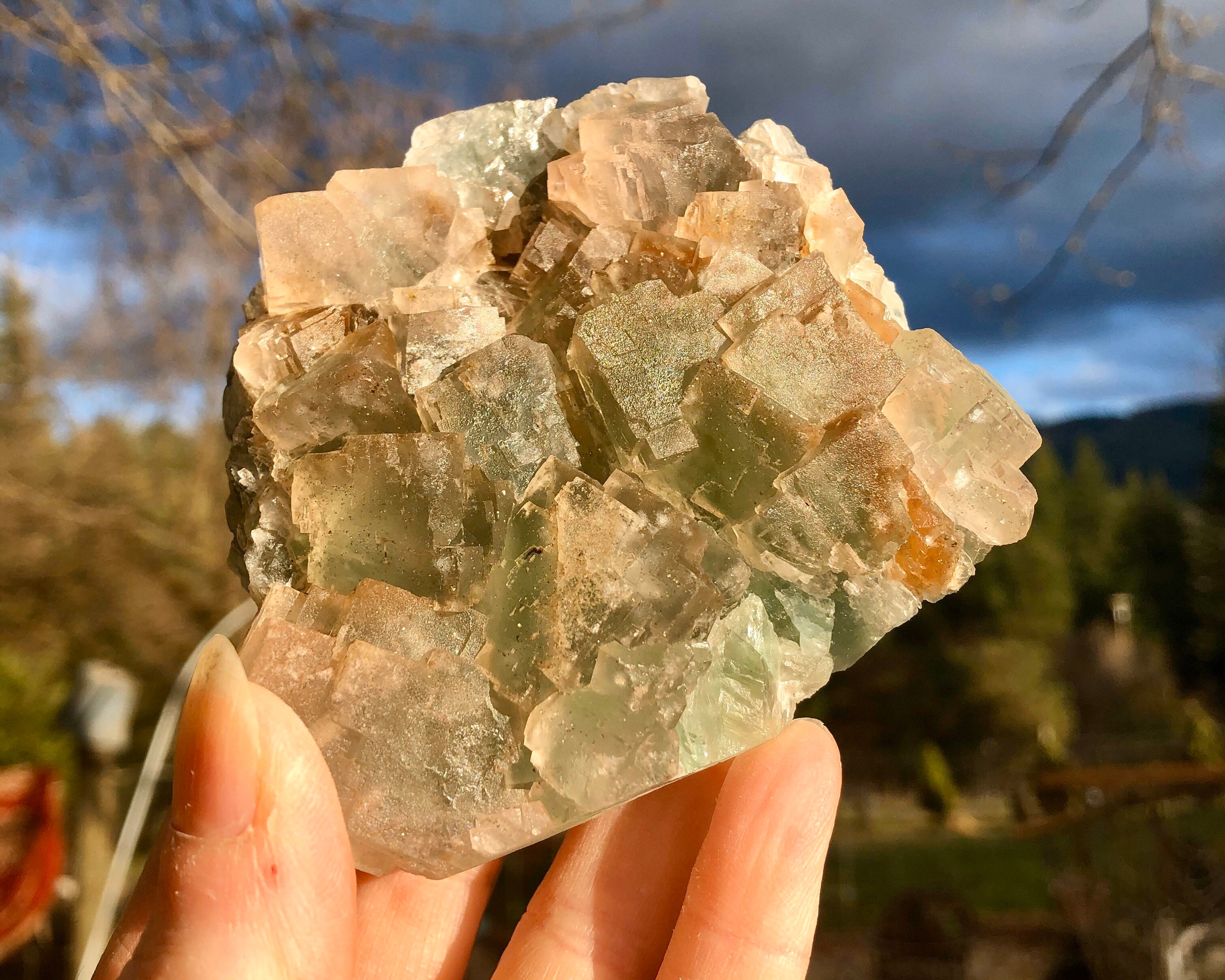 396g Purple Over Green Cubic Ladder Fluorite Crystal Cluster Mineral ...