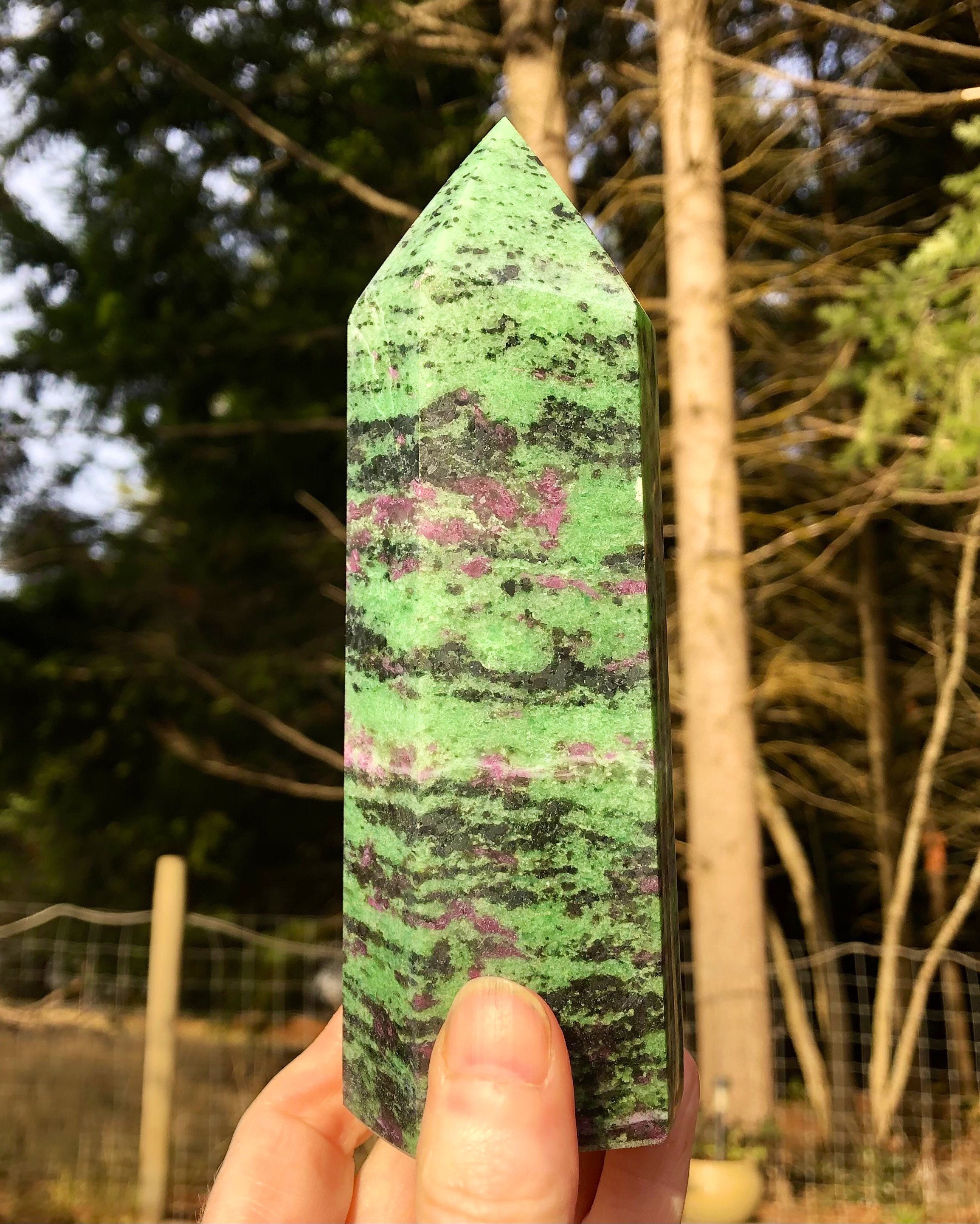 1.72 lb Ruby Zoisite Obelisk Pillar Tower Point Wand Column Mineral Display Specimen