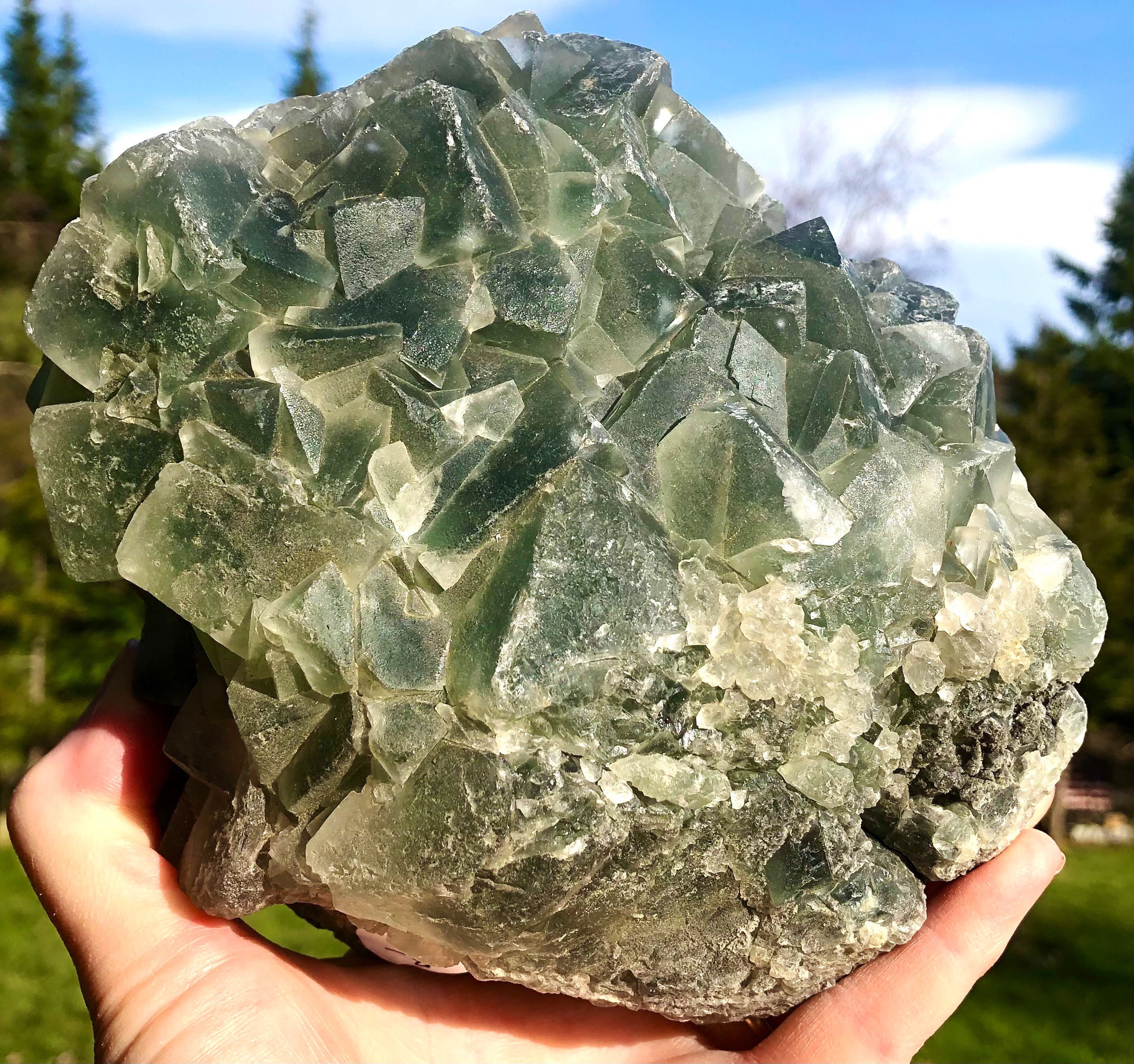 6.53 lb Green Cubic Fluorite Crystal Cluster Mineral Display Specimen