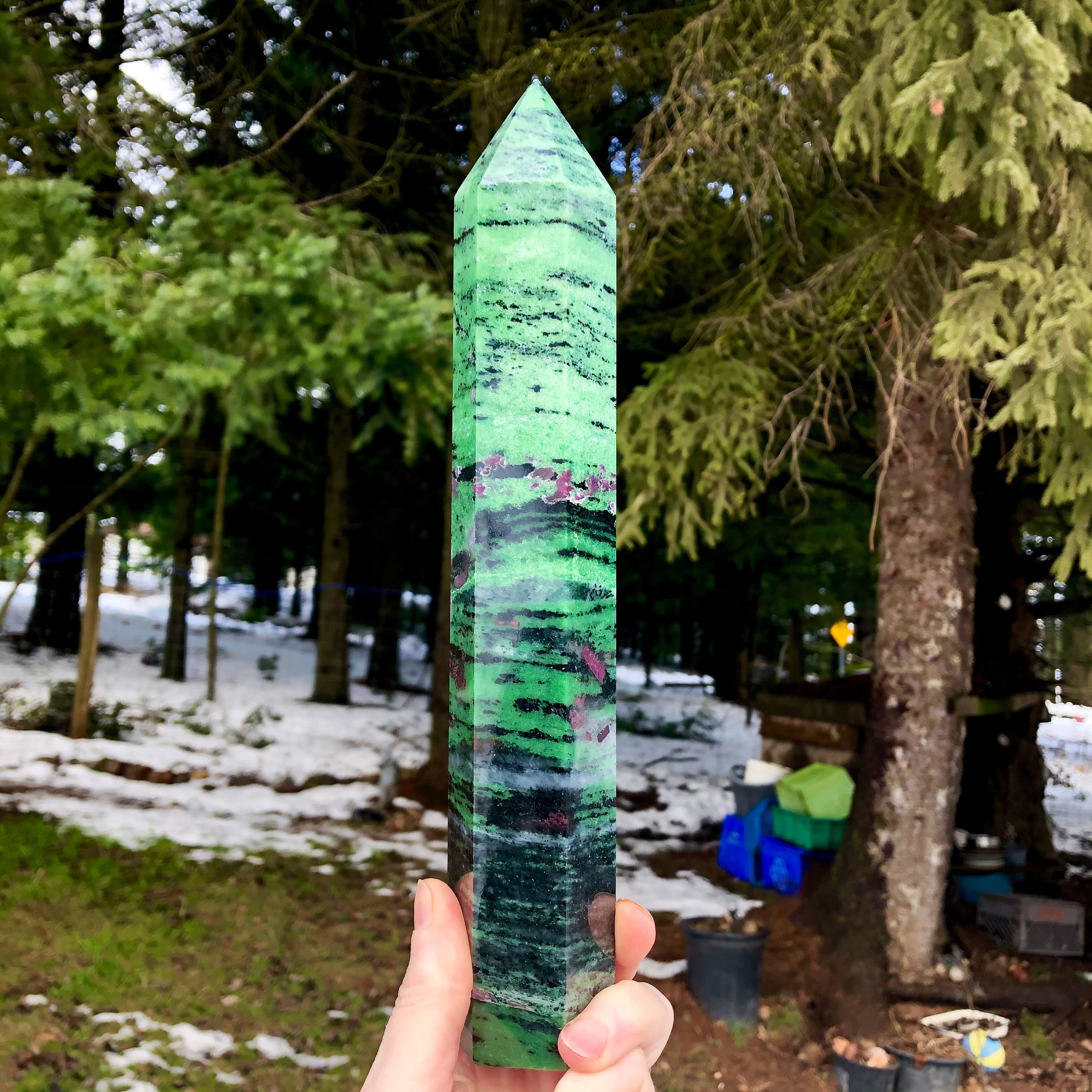 2.19 lb Ruby Zoisite Obelisk Pillar Tower Point Wand Column Mineral ...