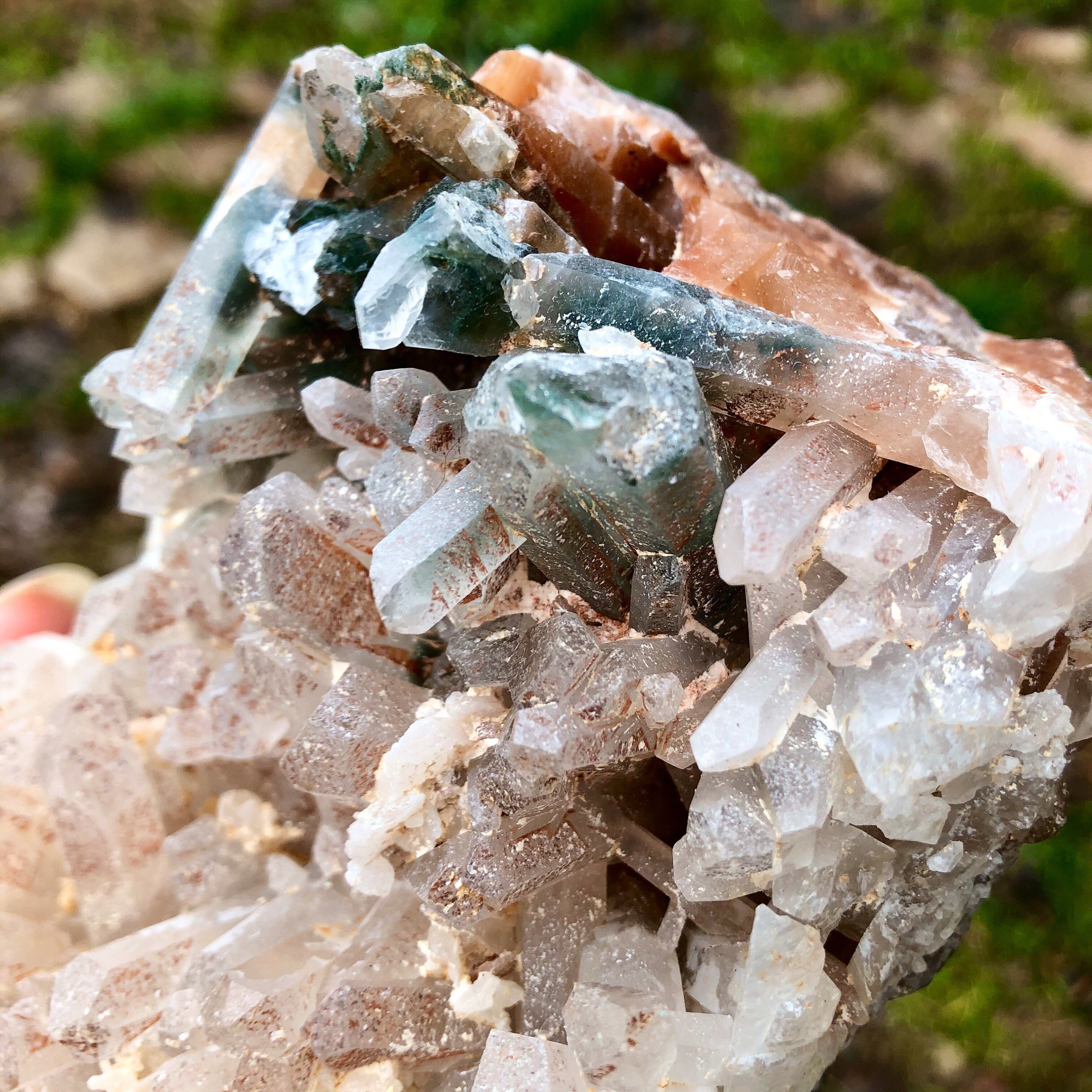 4.81 lbs Large Quartz Crystal Cluster With Green Chloride Inclusions