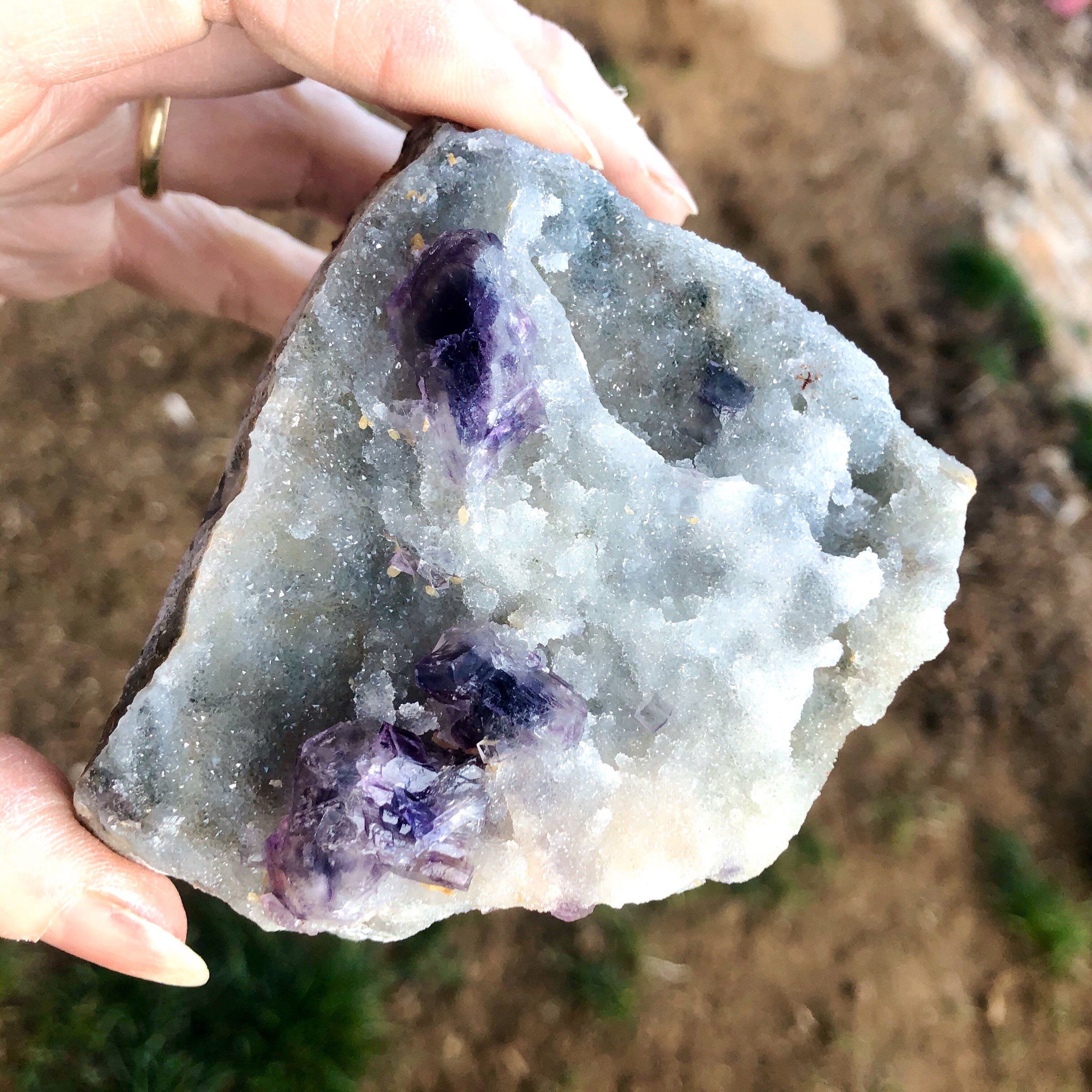 496g Double Sided Dark Purple Cubic Fluorite And White Druzy Quartz ...