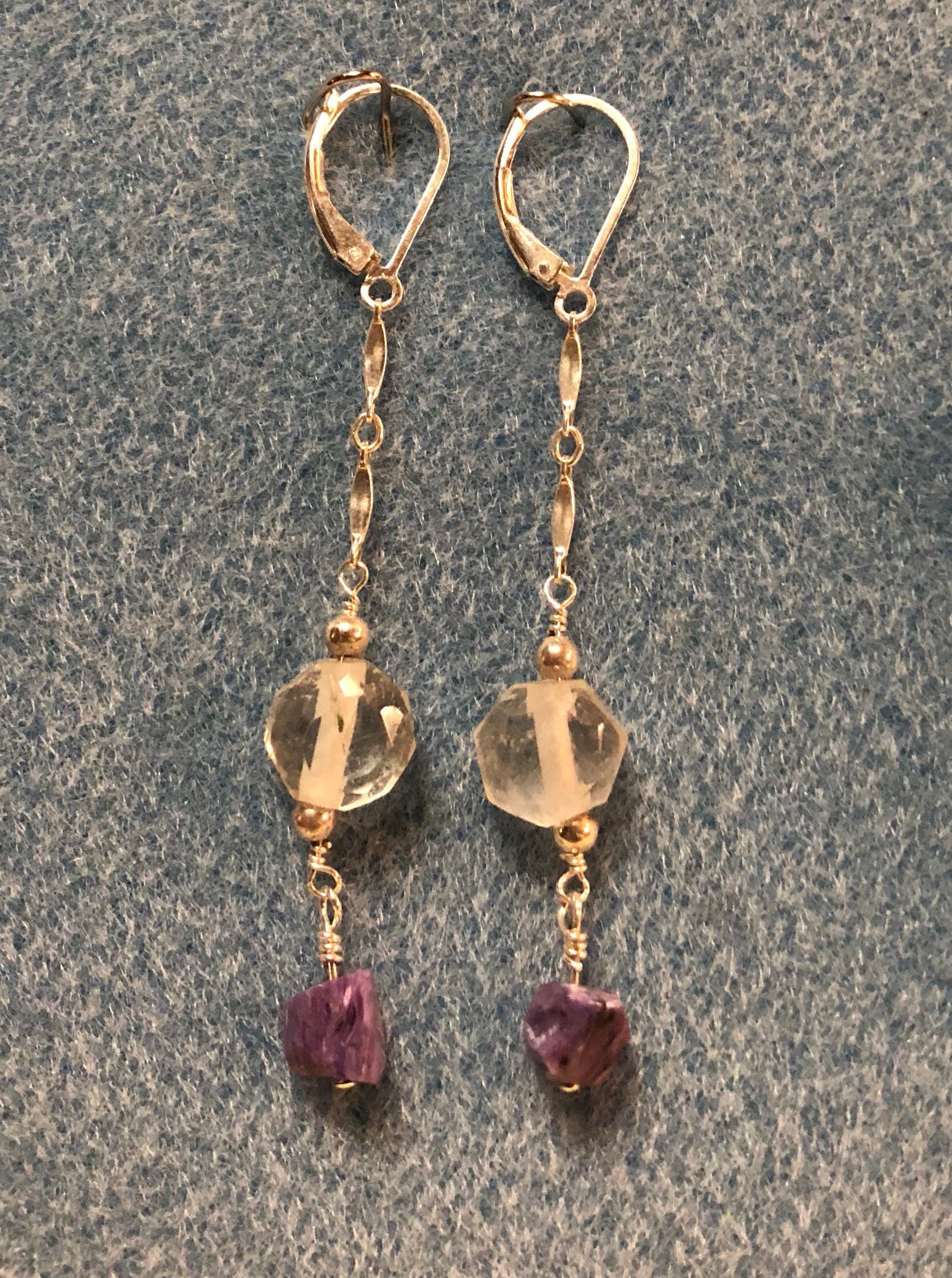 Topaz, Charoite and Sterling Silver Chain Earrings