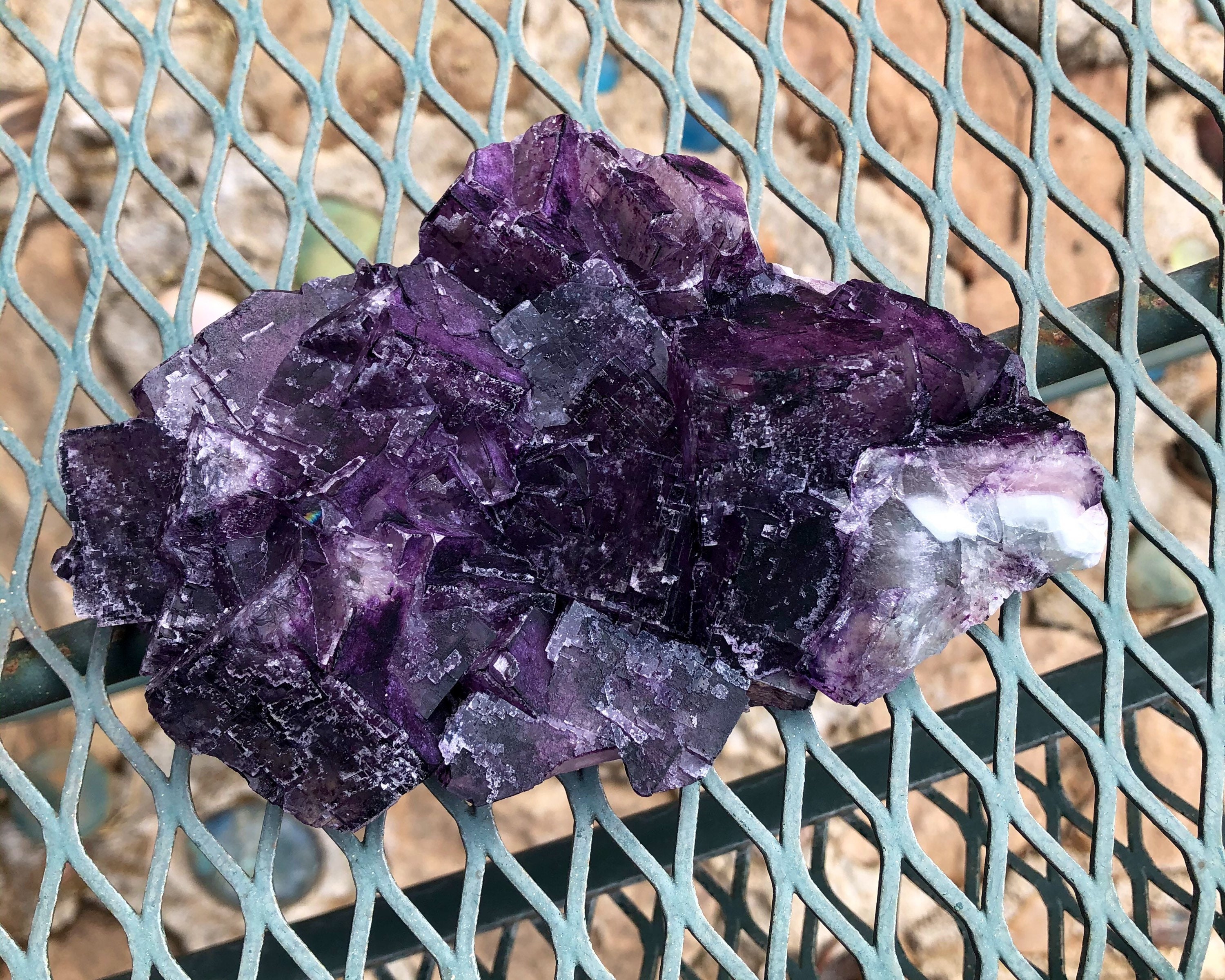 350g Dark Purple Cubic Ladder Fluorite Crystal Cluster Mineral Display ...