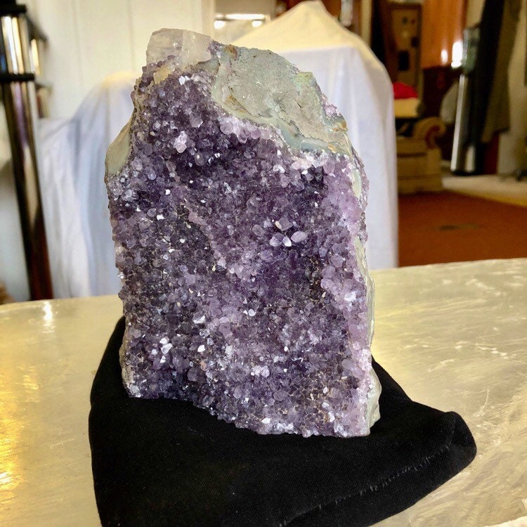 Amethyst Geode Crystal Cluster Freeform Specimen with tiny Quartz Crystals