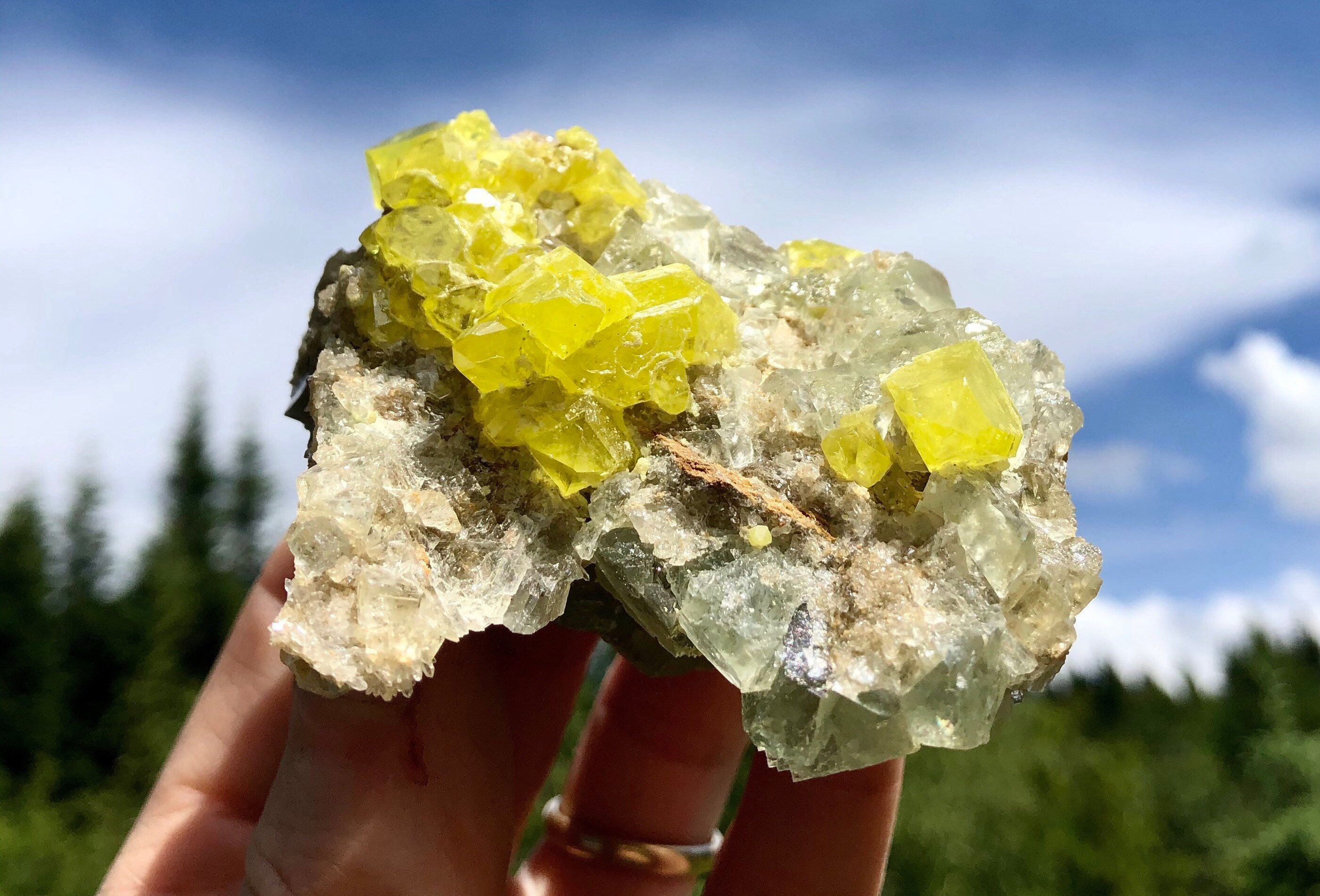 174g Native Sulfur On Light Green Cubic Fluorite Crystal Cluster ...