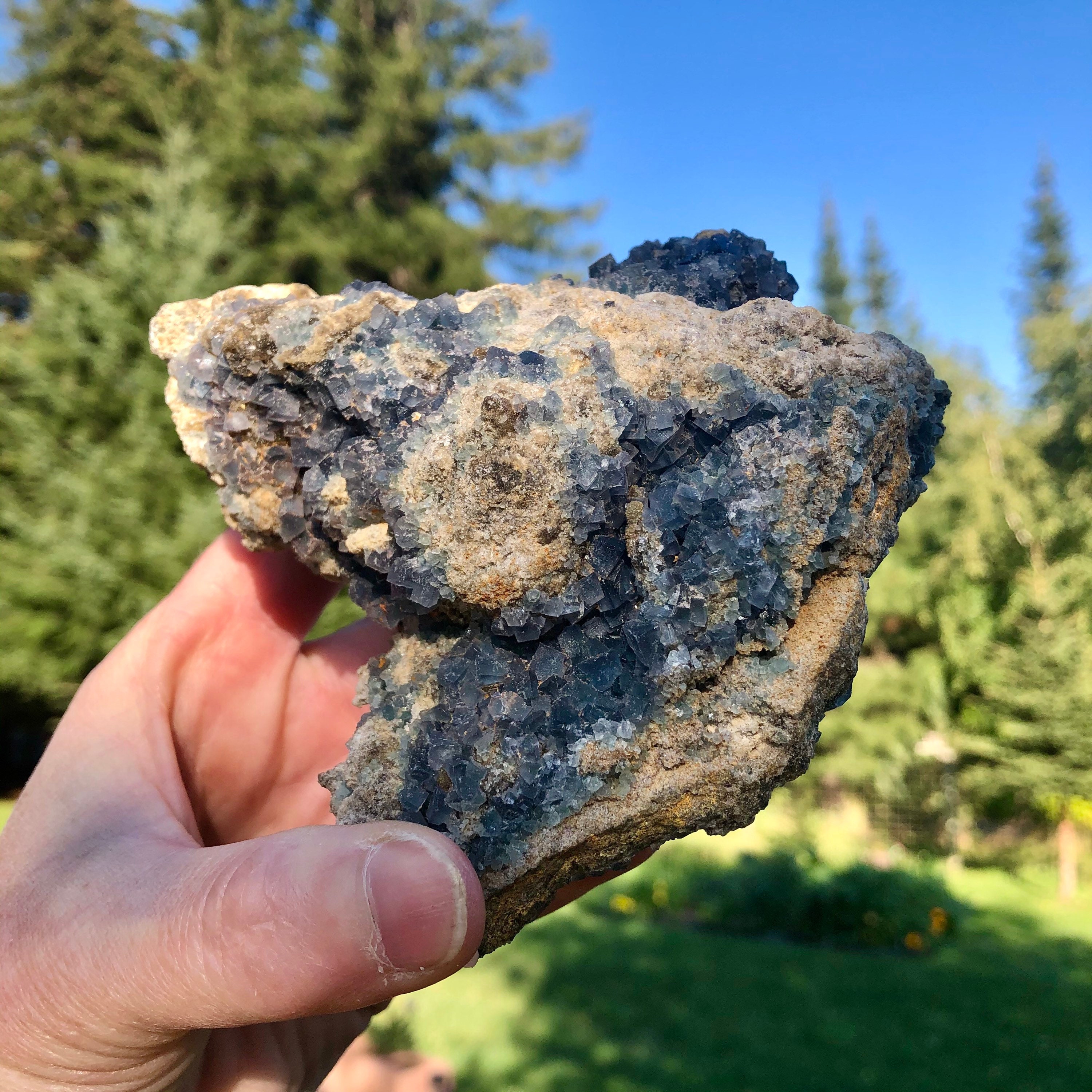 504g Blue Cubic Fluorite Crystal Cluster Mineral Display Specimen