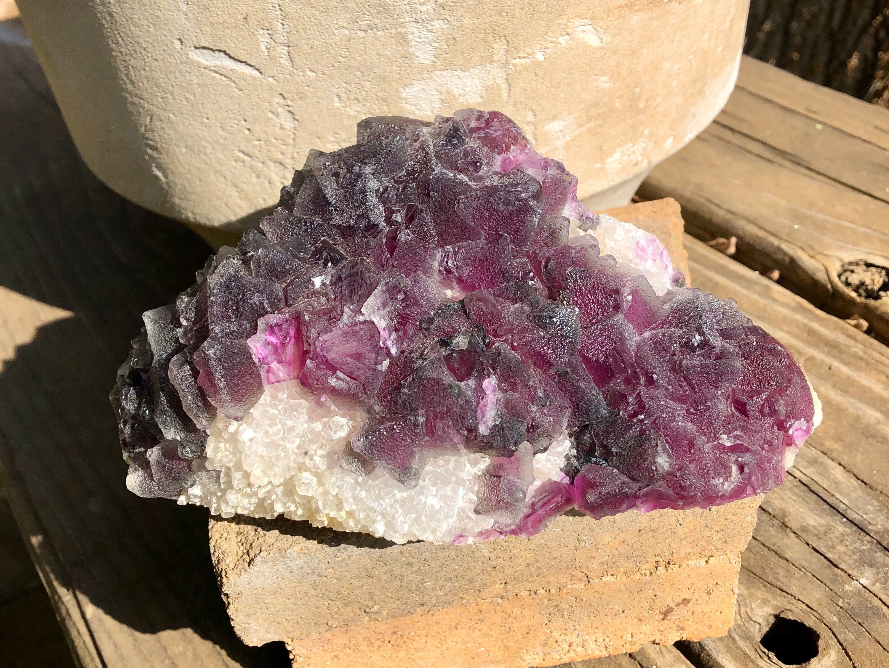 2.58 lbs Large Red Violet Trapezoidal Fluorite On White Matrix Crystal ...