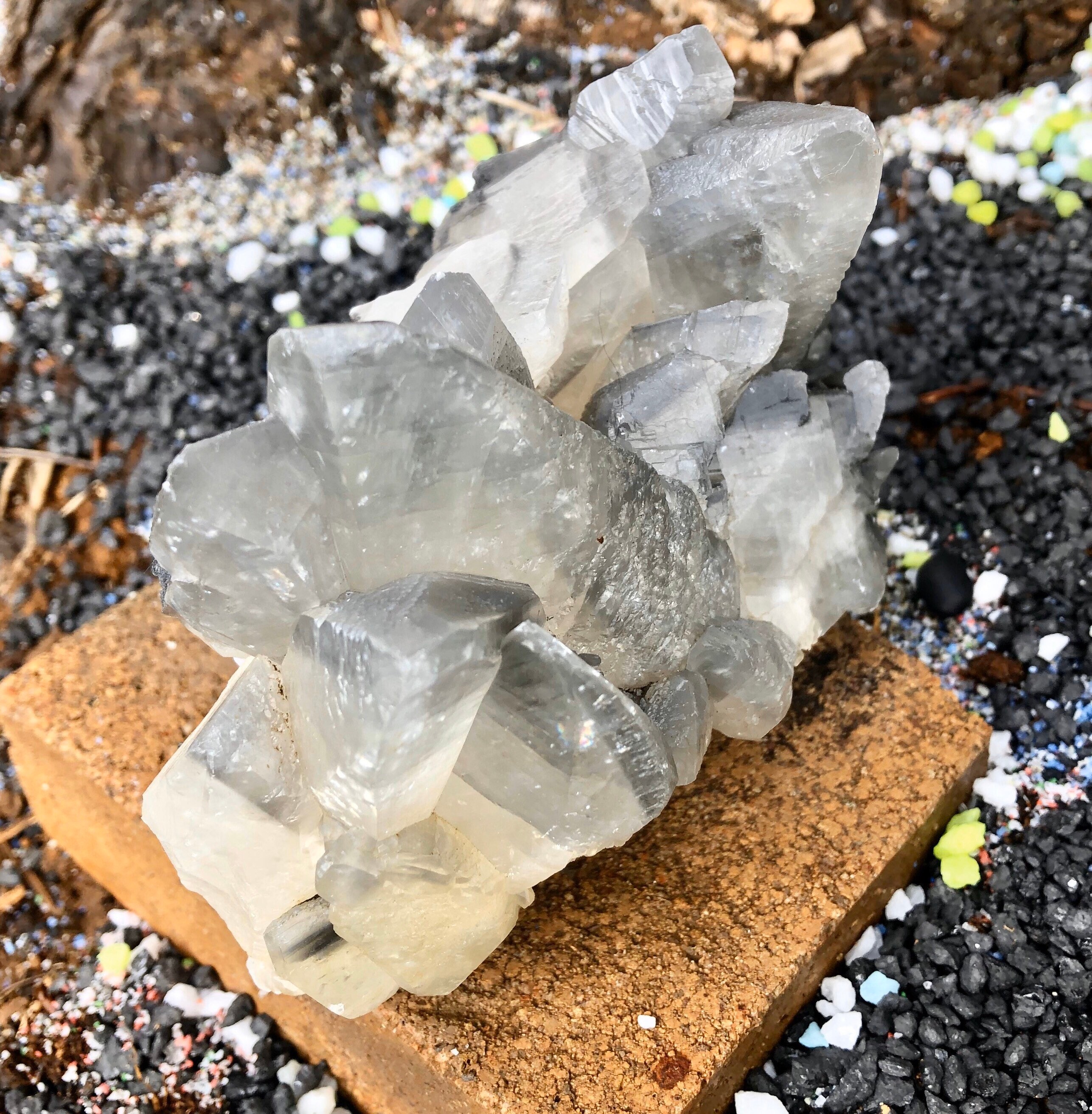 672g Gray Dogtooth Calcite Double Sided Crystal Cluster Mineral Display ...