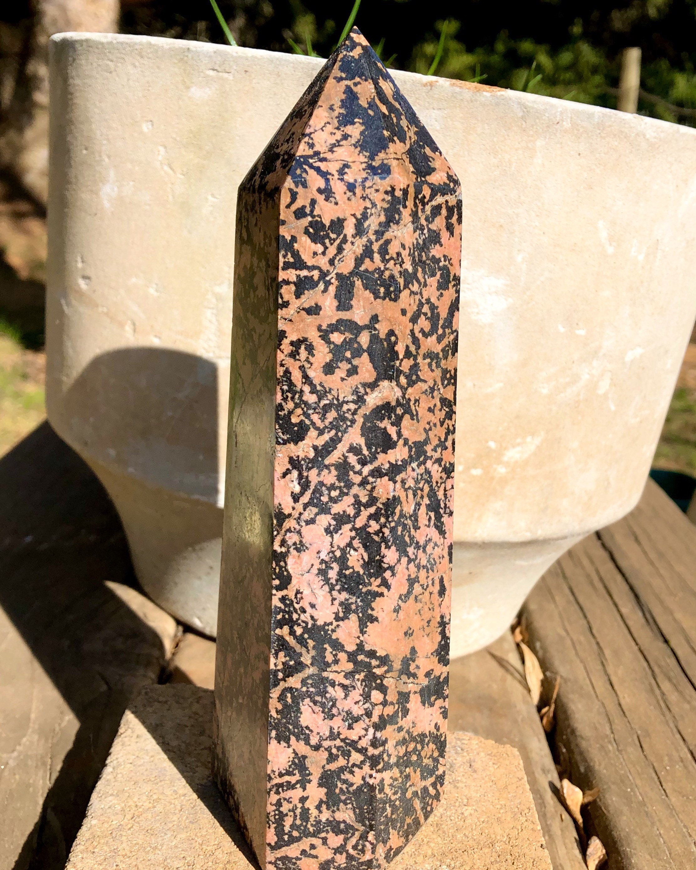 1112g Rhodonite Obelisk Pillar Point Tower Wand Column Mineral Display ...
