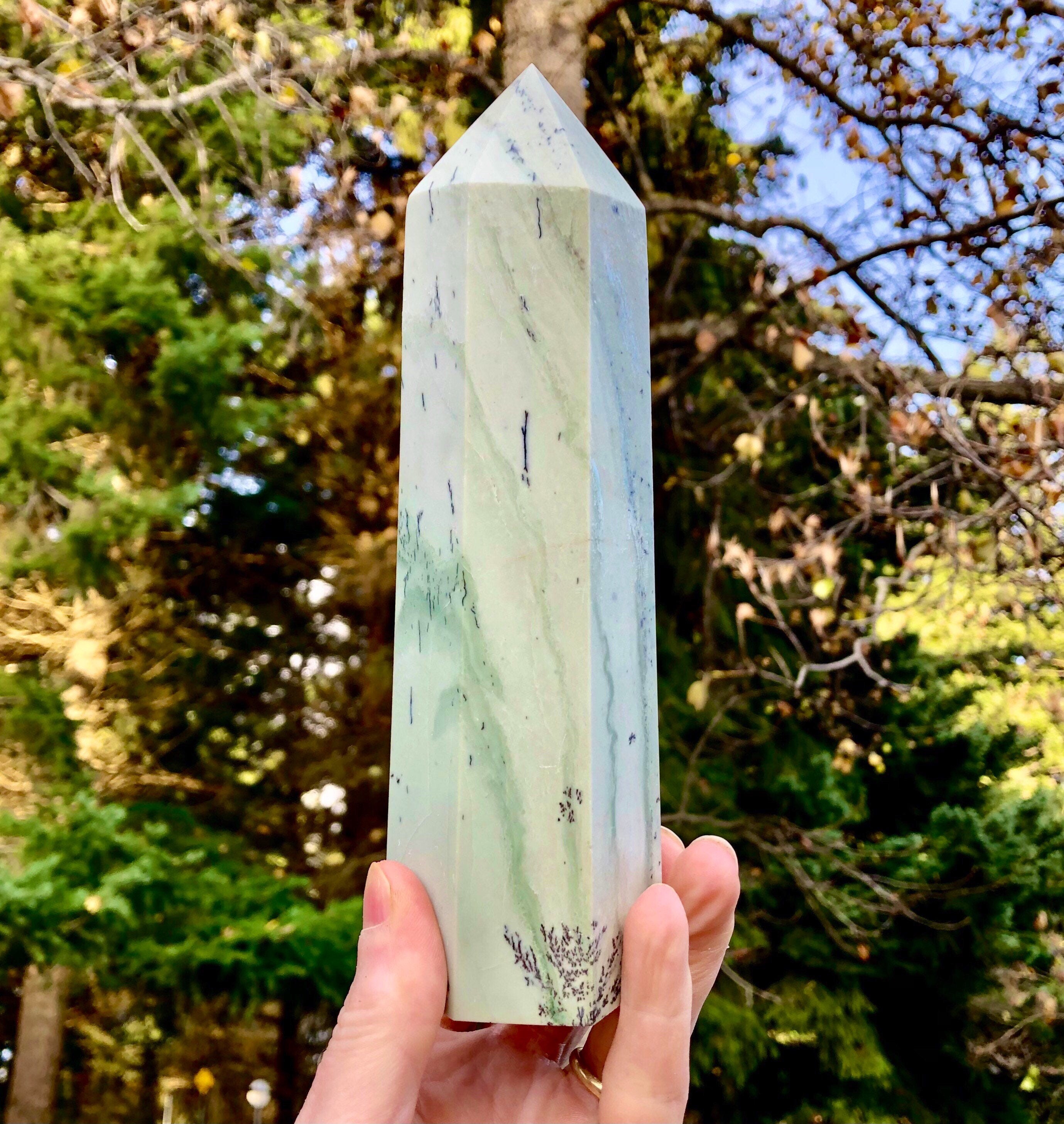 1.81 lb Snowflake Jade Obelisk Pillar Tower Point Wand Column