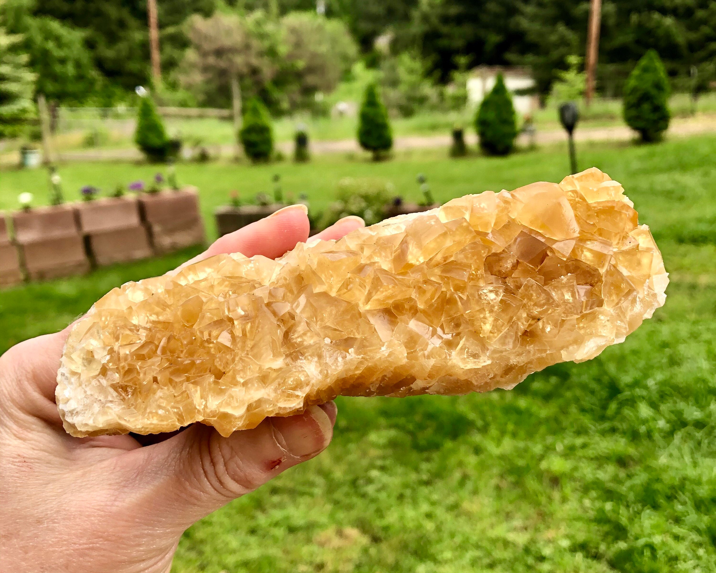 360g Golden Yellow Cubic Calcite Crystal Cluster Mineral Display Specimen