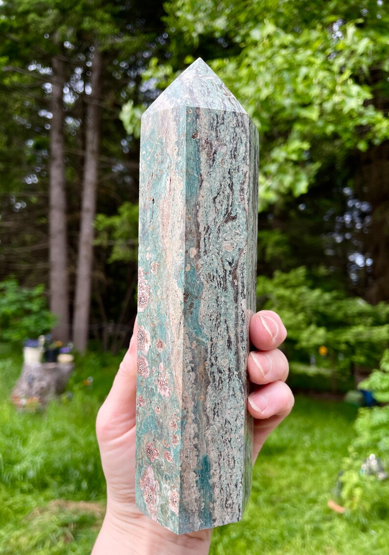2.1 Lb Green Flower Agate Obelisk Pillar Tower Point Wand - Etsy