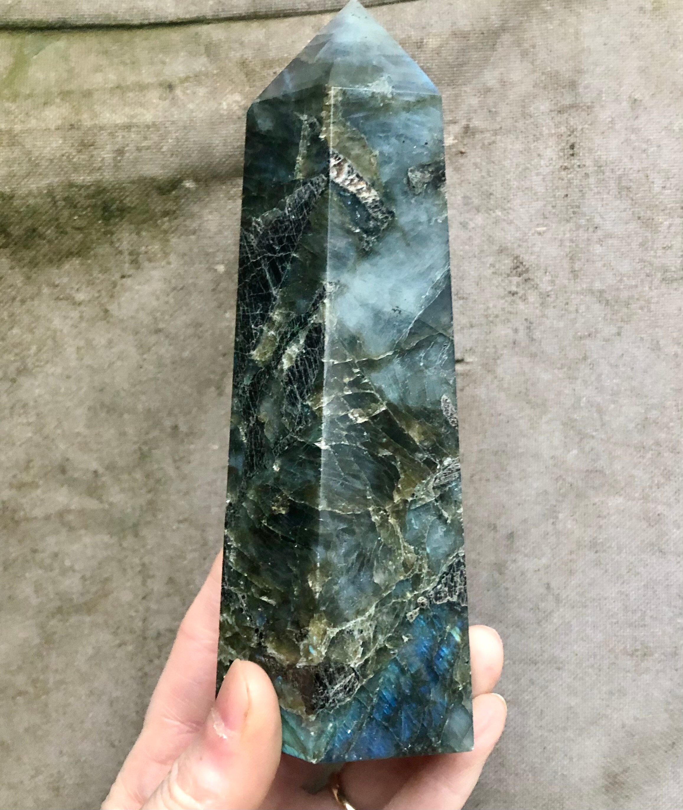 1.88 lb Labradorite Obelisk Pillar Tower Point Wand Column Mineral ...