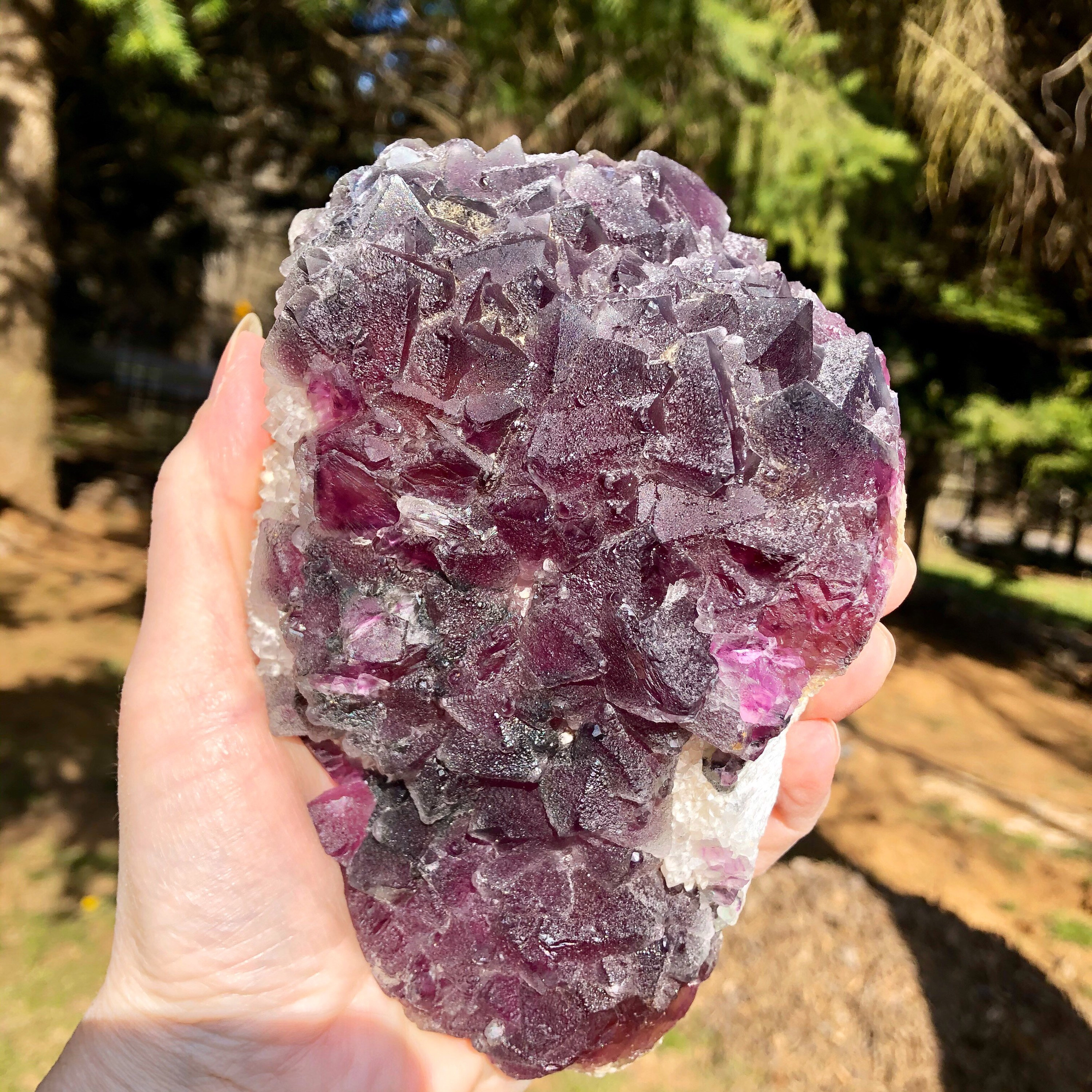 2.58 lbs Large Red Violet Trapezoidal Fluorite On White Matrix Crystal ...