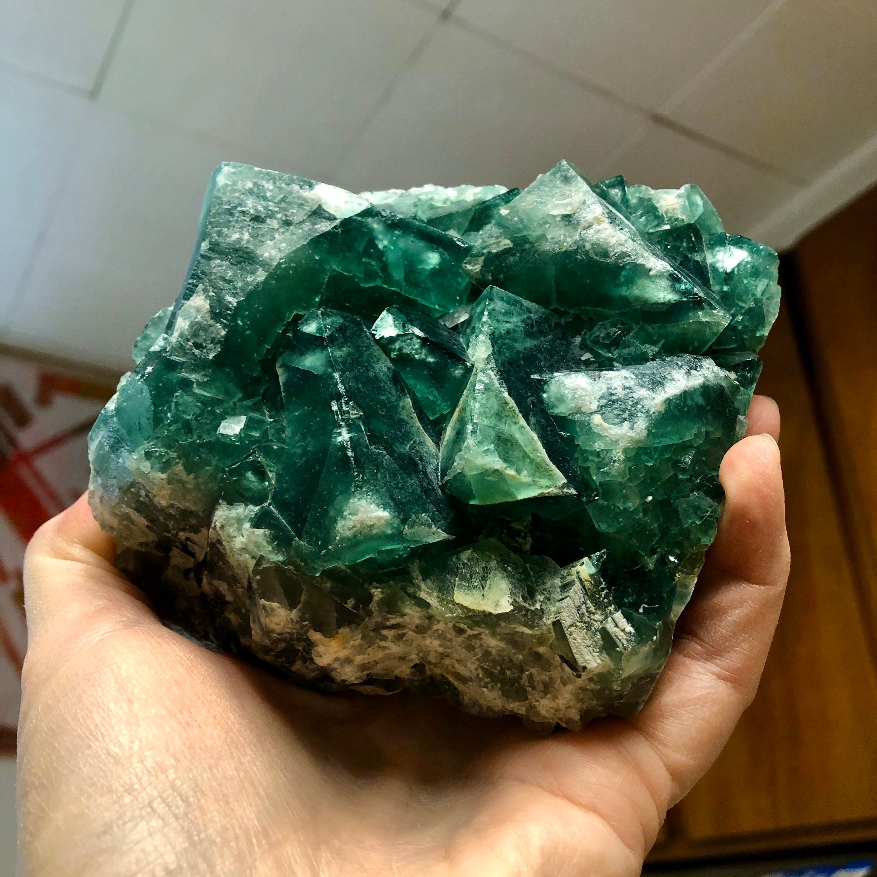 970g Large Green Pyramid Fluorite Crystal Cluster Specimen
