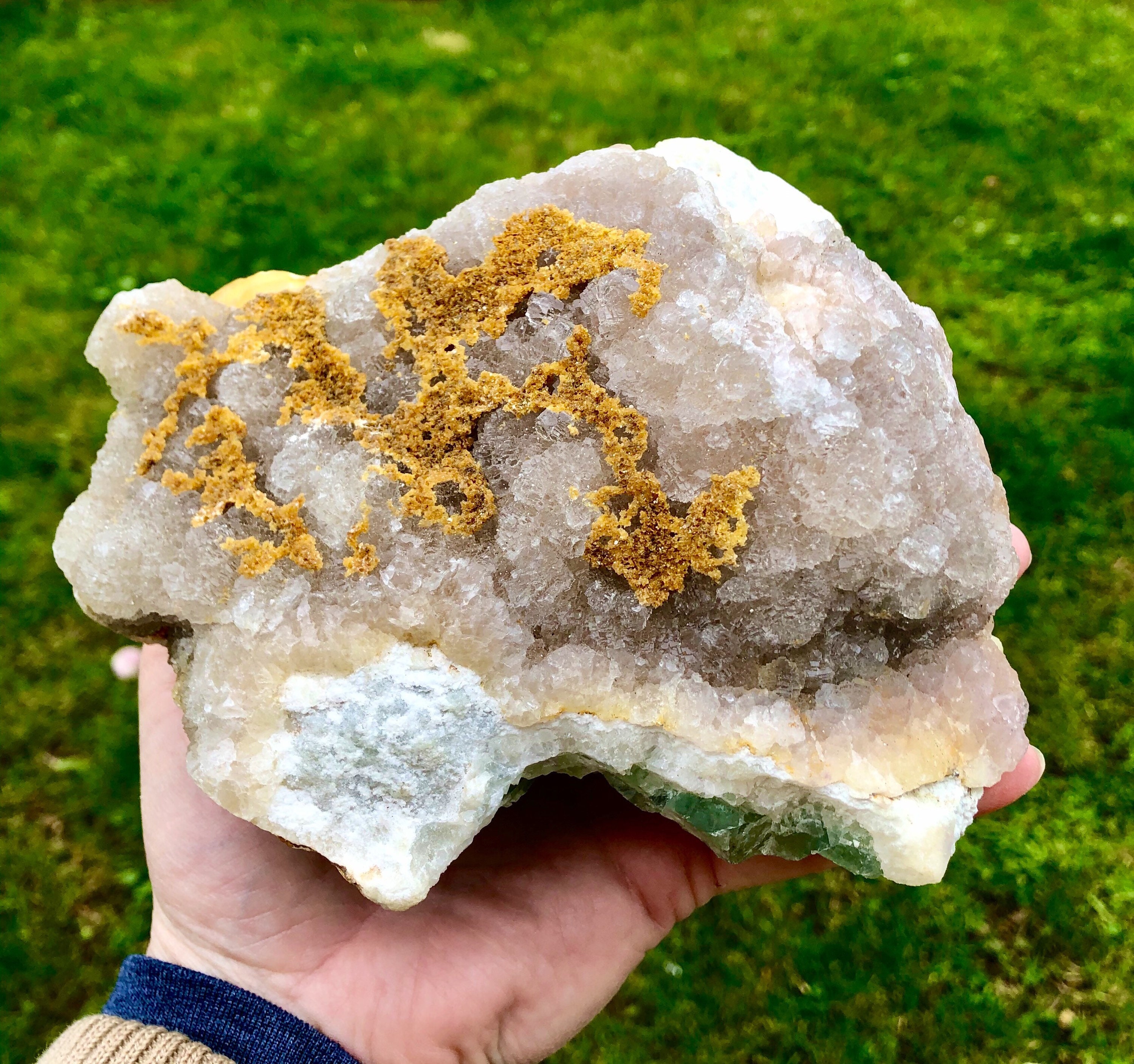3.85 lbs Large Rainbow Fluorite With Golden Druzy Calcite Crystal ...