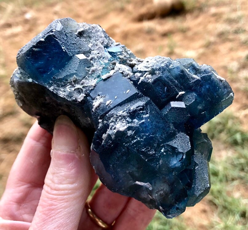 420g Dark Blue Green Cubic Tetrahedron Fluorite Crystal Cluster Mineral ...