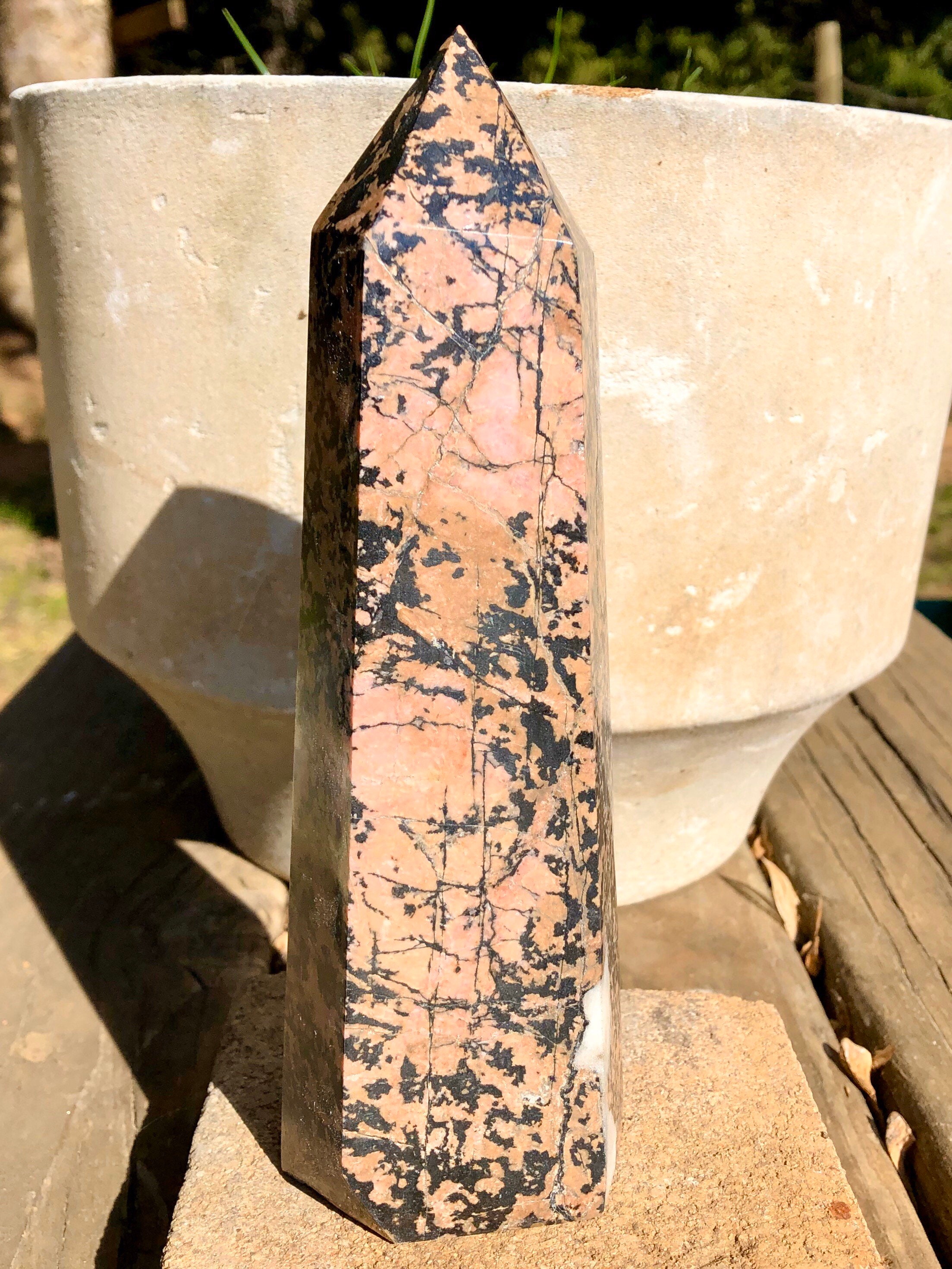 1112g Rhodonite Obelisk Pillar Point Tower Wand Column Mineral Display ...