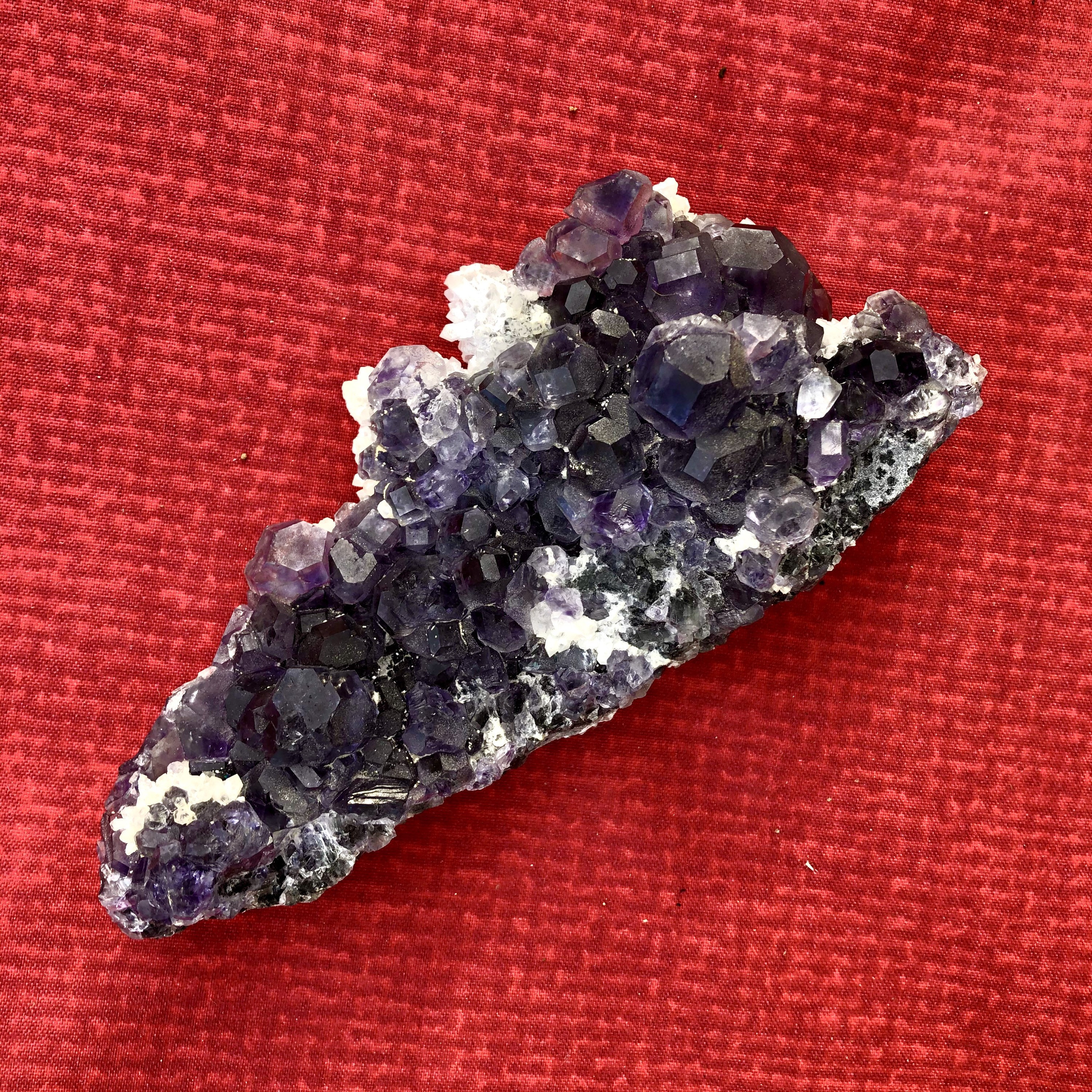 296g Dual Sided Purple Octahedral Fluorite And White Needle Quartz ...