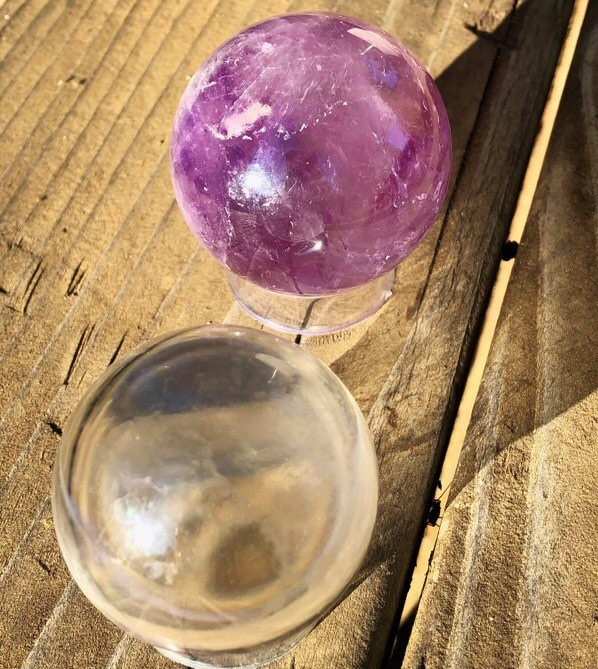 Amethyst and Quartz natural stone spheres or orbs