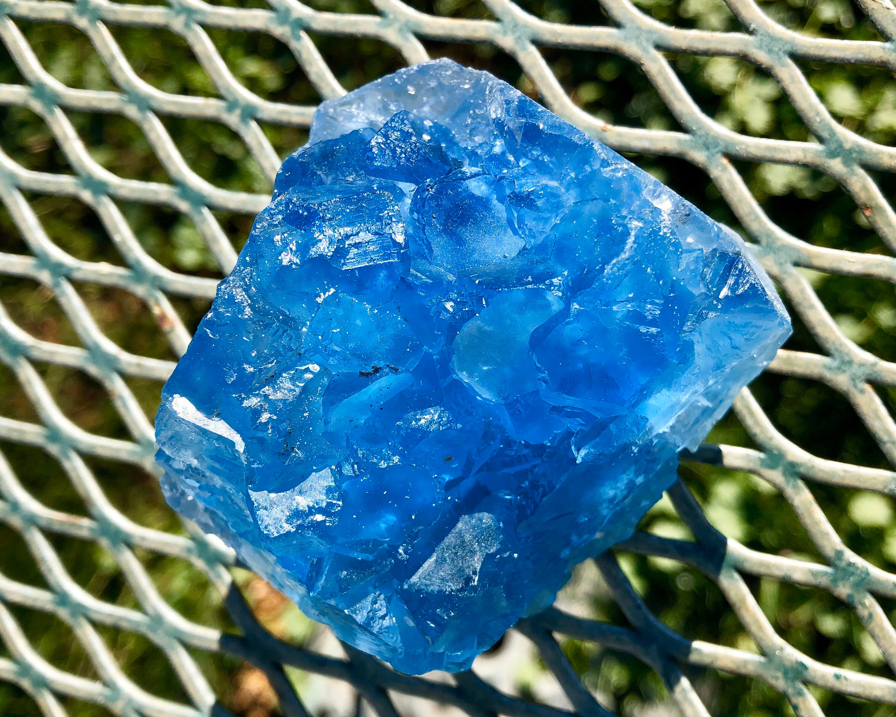 Bright Blue Cubic Trapezoidal Fluorite Crystal Cluster Specimen