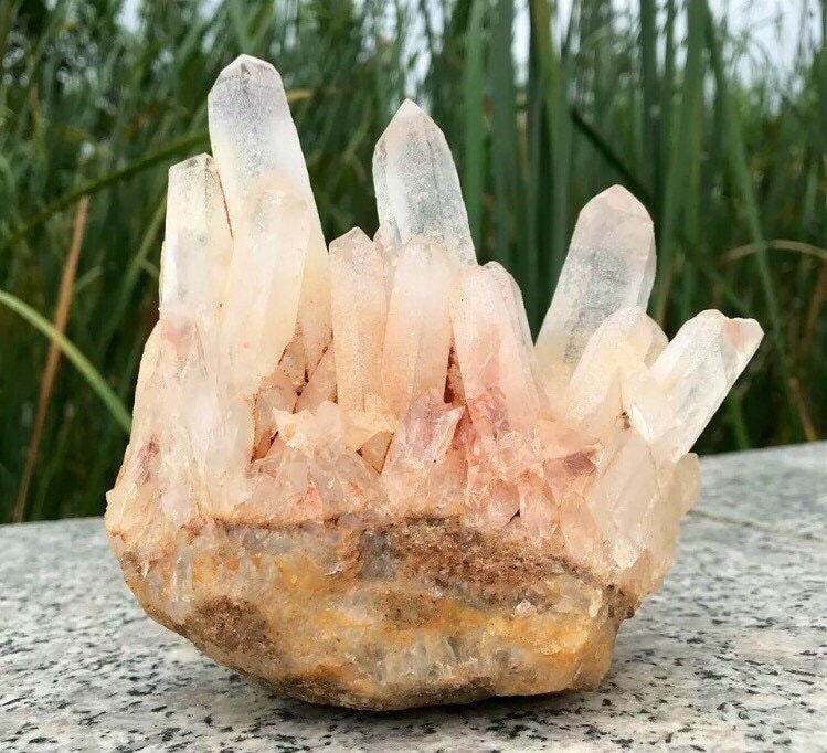 Large upright peach colored Quartz Crystal Cluster Mineral Specimen