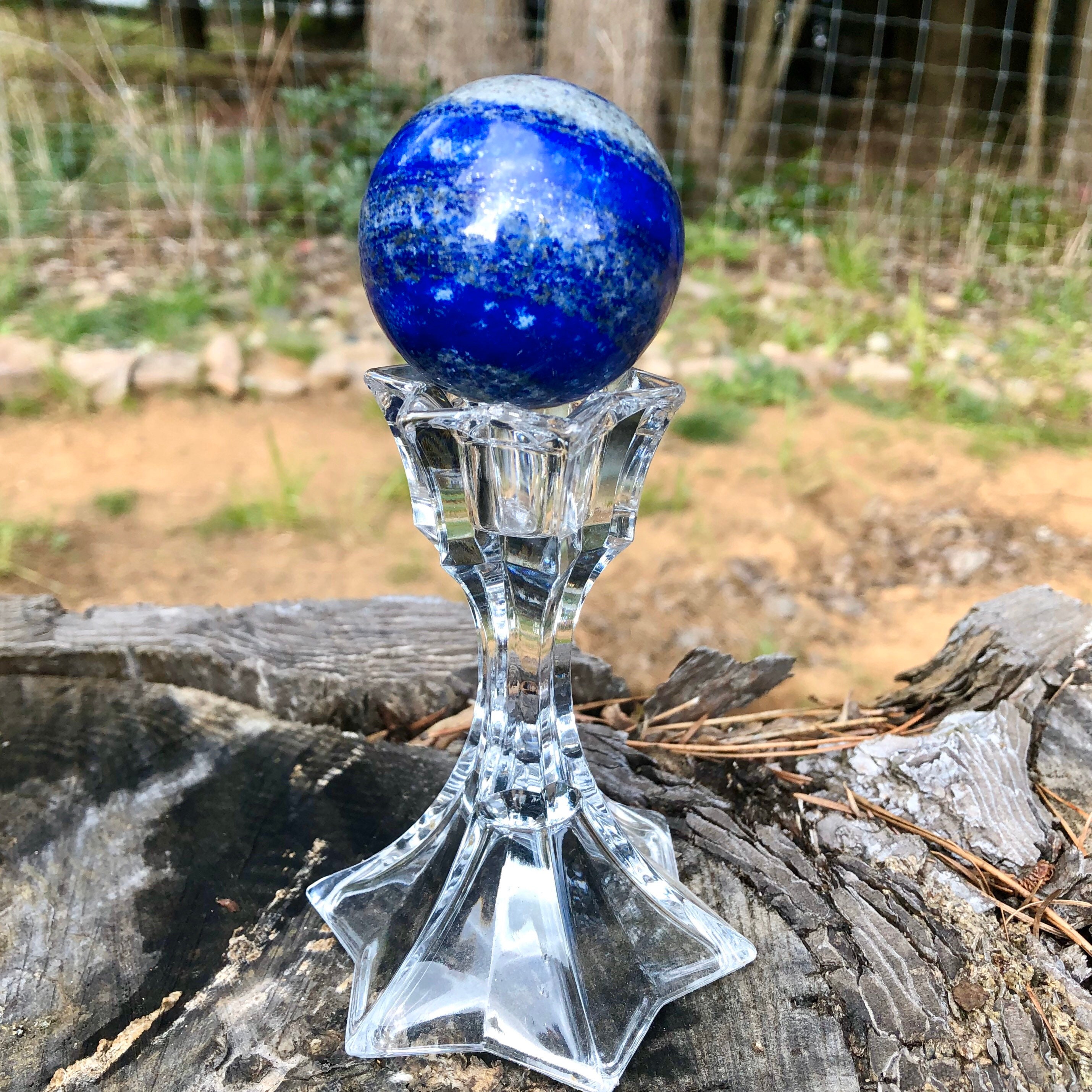 2 Natural Stone Spheres Orbs Balls Orange Calcite And Lapis Lazuli