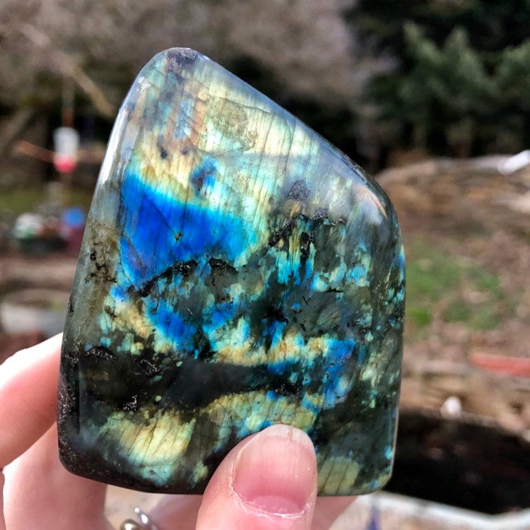 Labradorite Standing Freeform with blue and gold flash