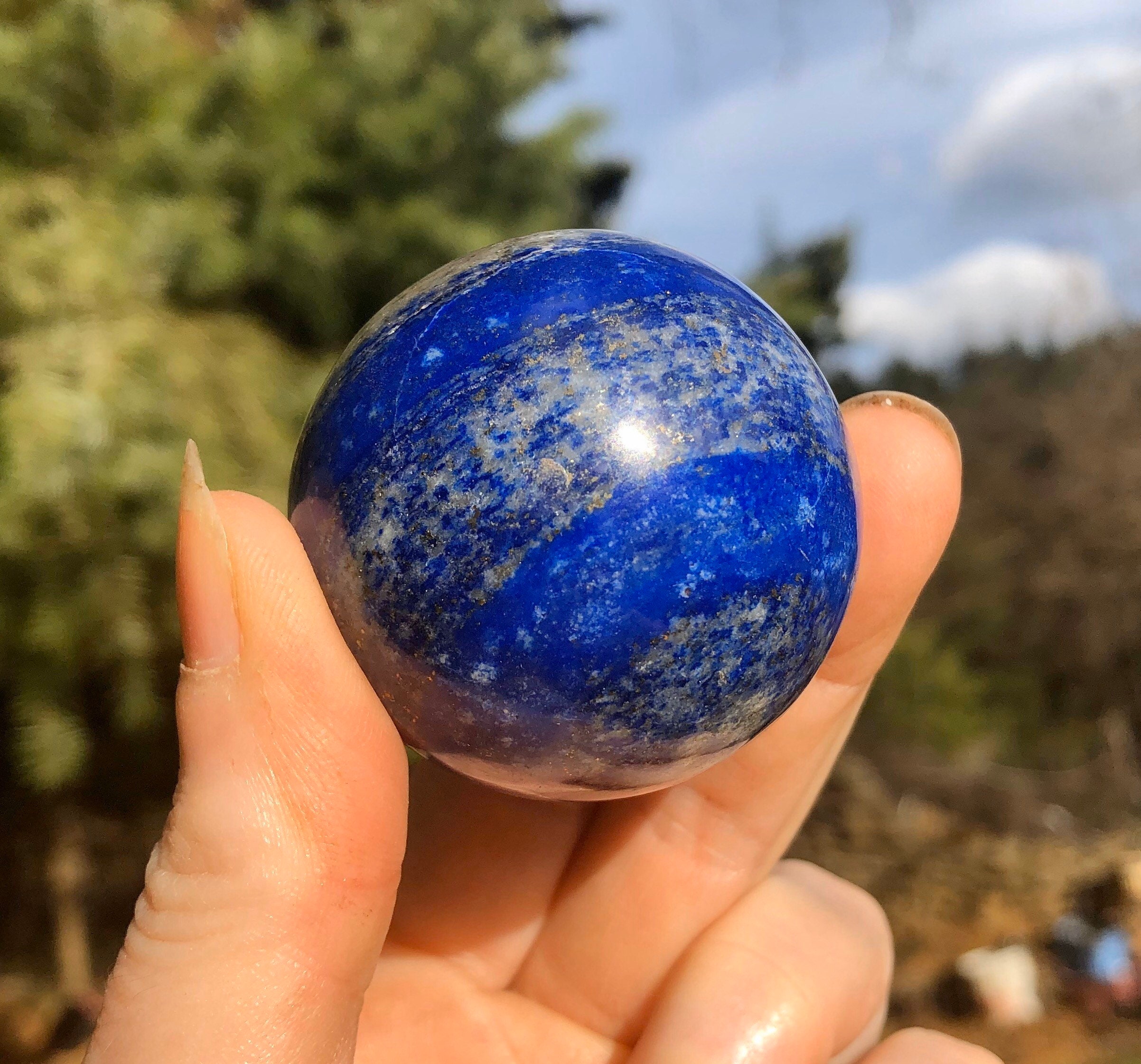 2 Natural Stone Spheres Orbs Balls Orange Calcite And Lapis Lazuli