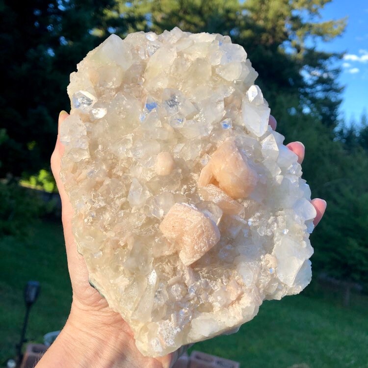 ON RESERVE Large Apophyllite Cluster with Peach Stilbite Flowers
