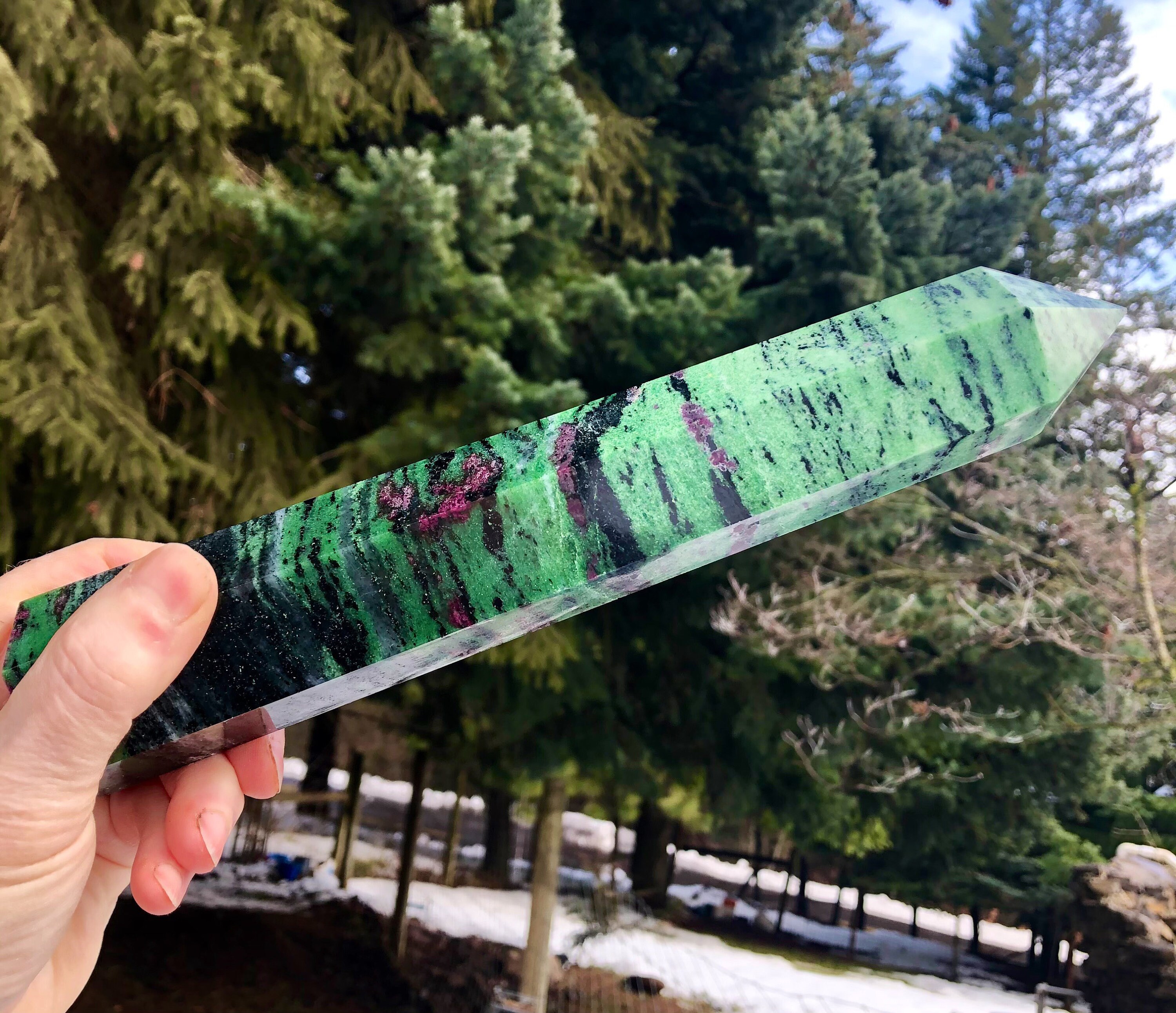 2.19 lb Ruby Zoisite Obelisk Pillar Tower Point Wand Column Mineral ...