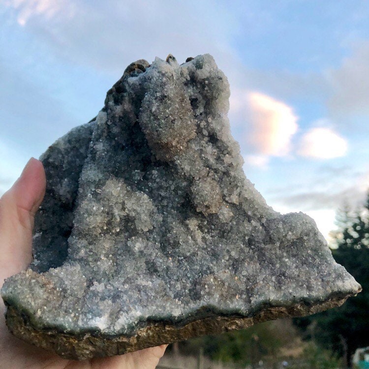 1139g Gray Amethyst Quartz Geode Crystal Cluster freestanding display ...