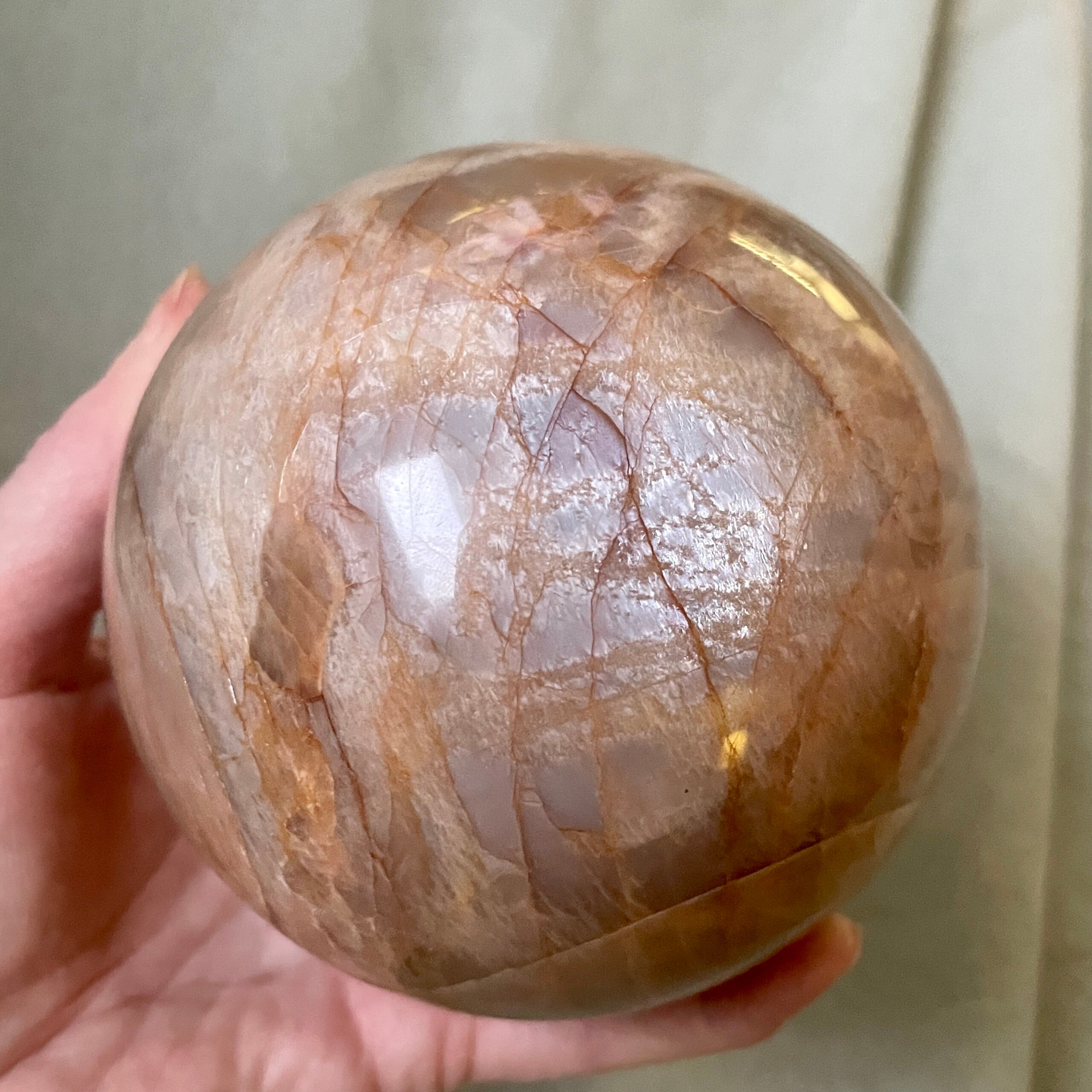 105mm Peach Moonstone Sphere Orb Ball Mineral Display Specimen