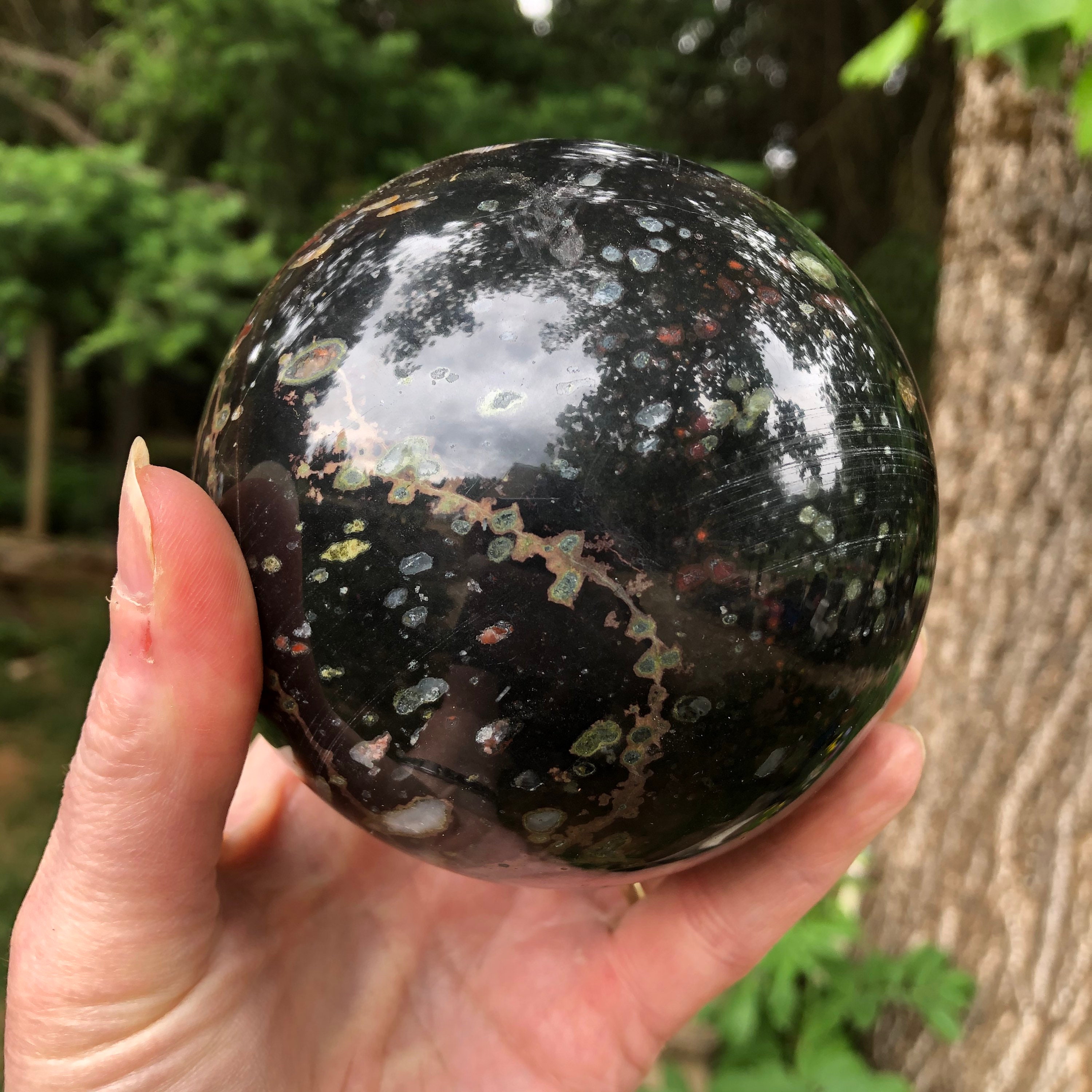 96mm Plum Blossom Jasper Sphere Orb Ball Mineral Display Specimen