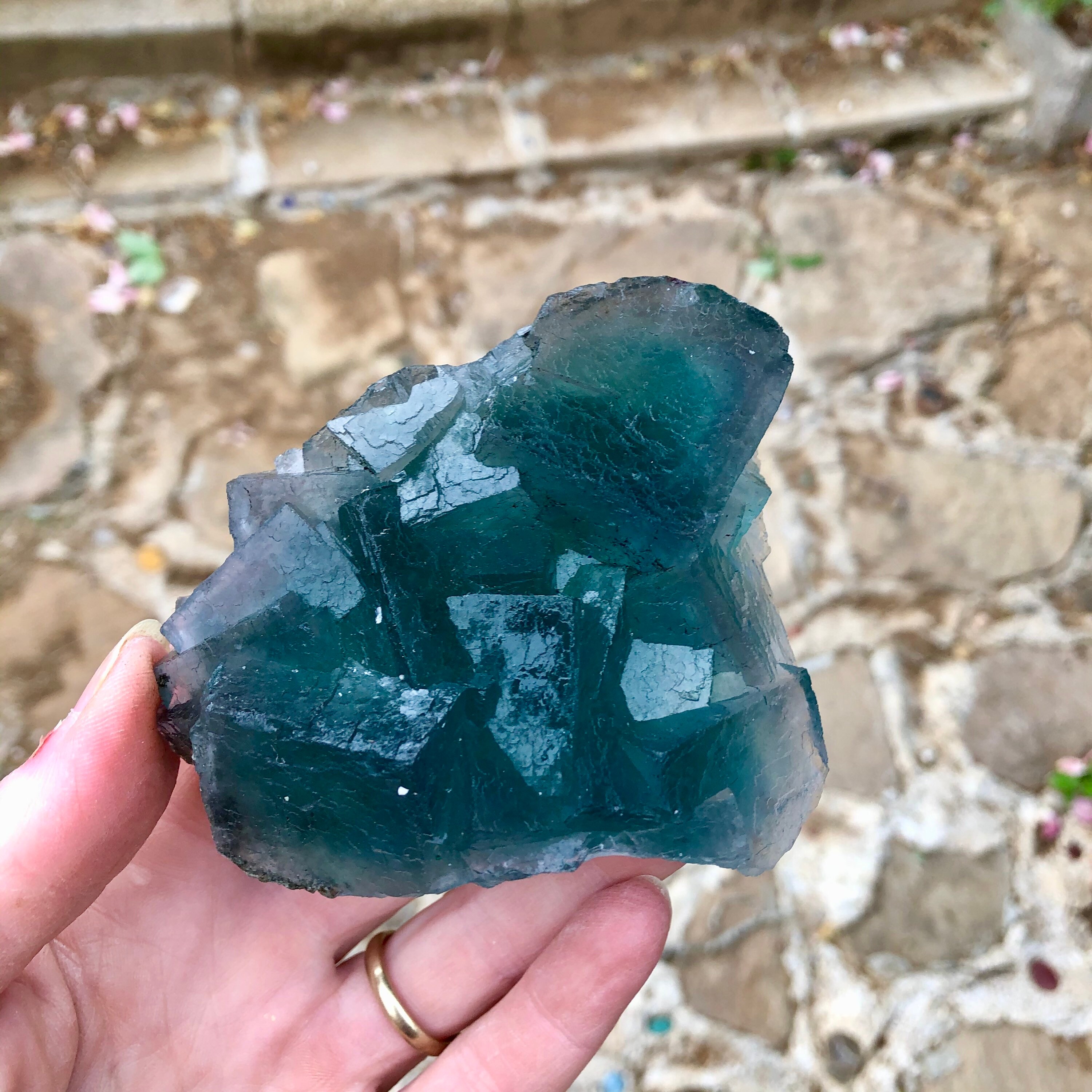 300g Blue Green Phantom Window Fluorite Crystal Mineral Display Specimen