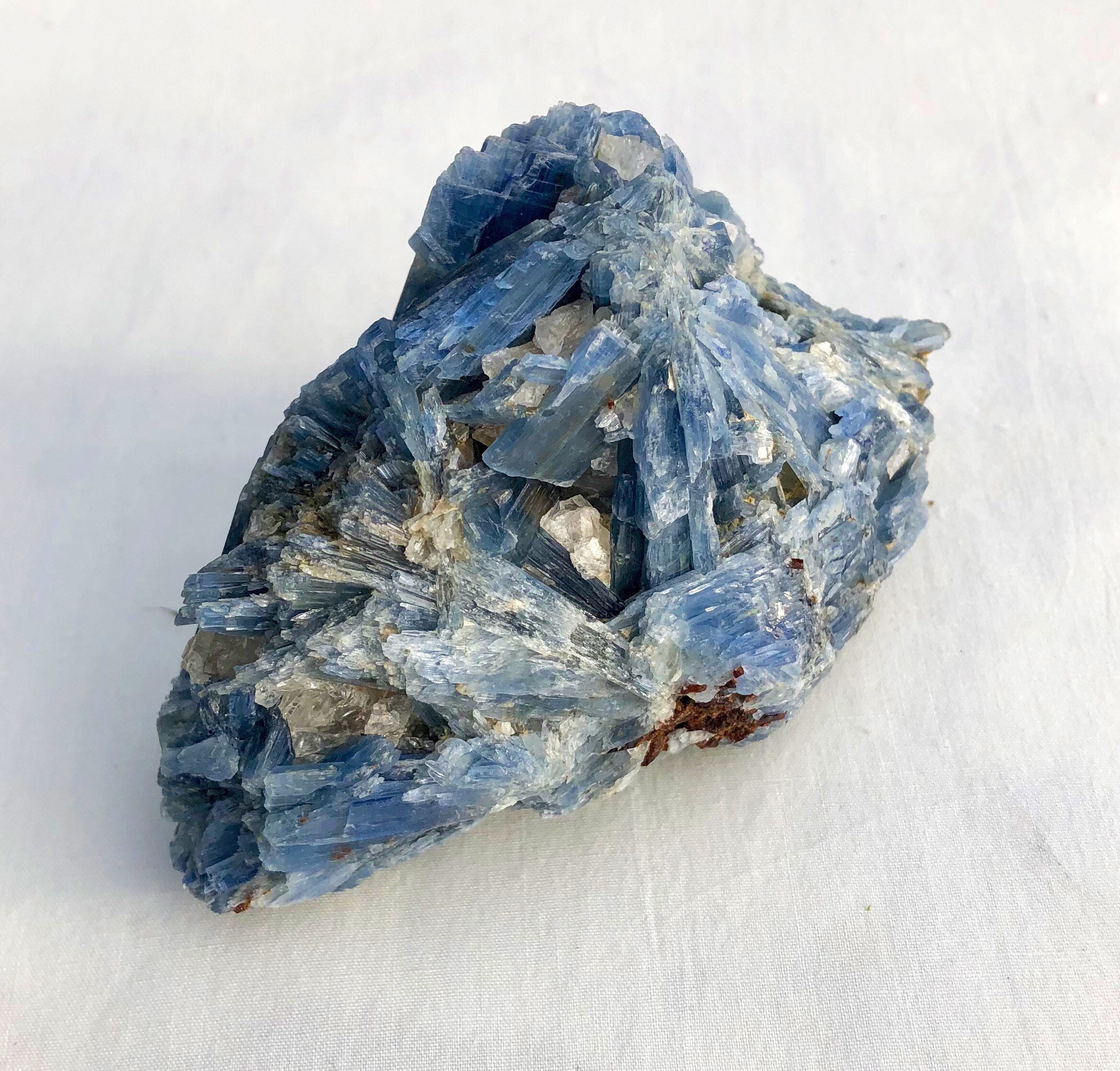 Blue and White Kyanite with Garnet Crystal Cluster