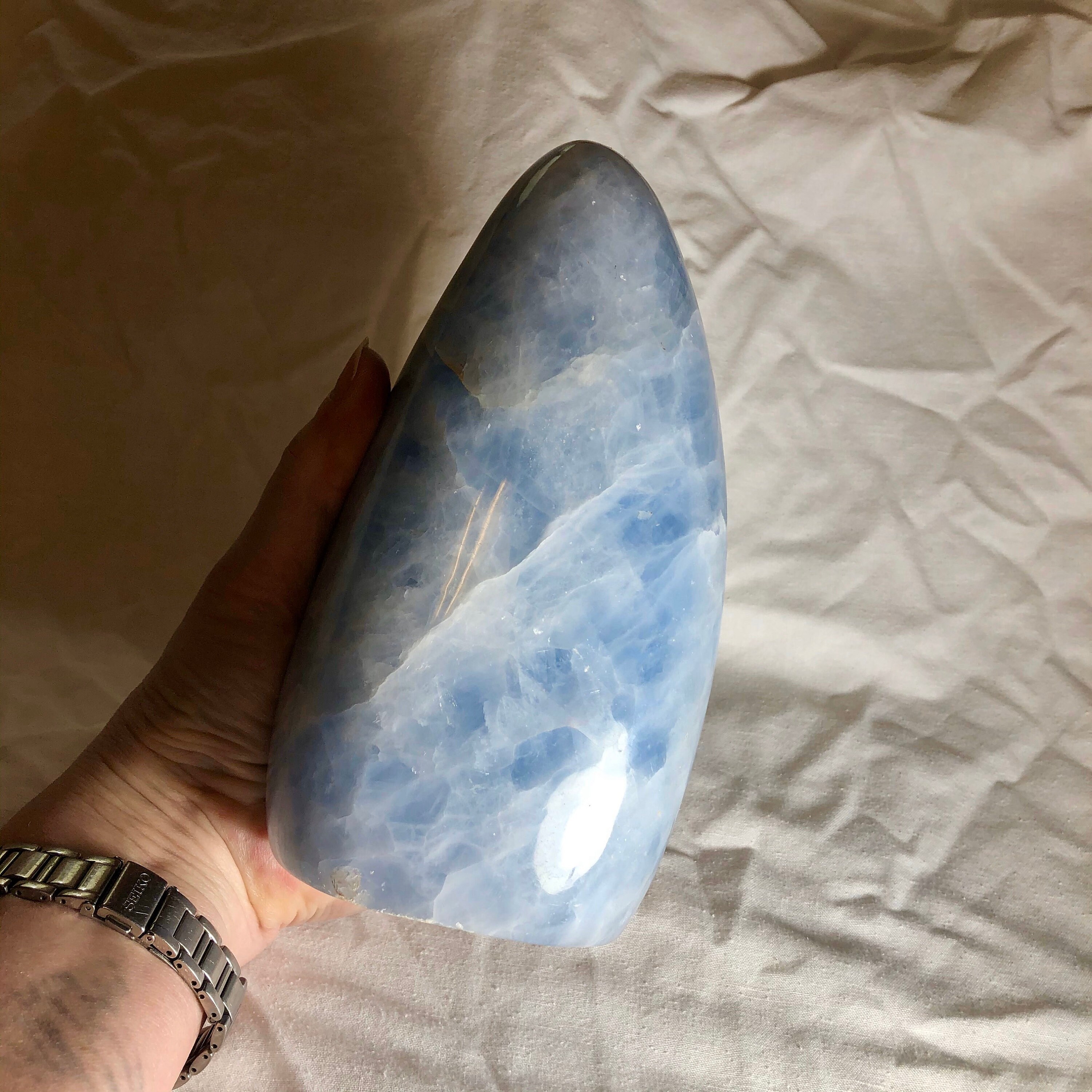 Large Blue Calcite Polished Standing Freeform Specimen