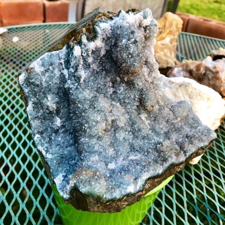 1139g Gray Amethyst Quartz Geode Crystal Cluster freestanding display ...